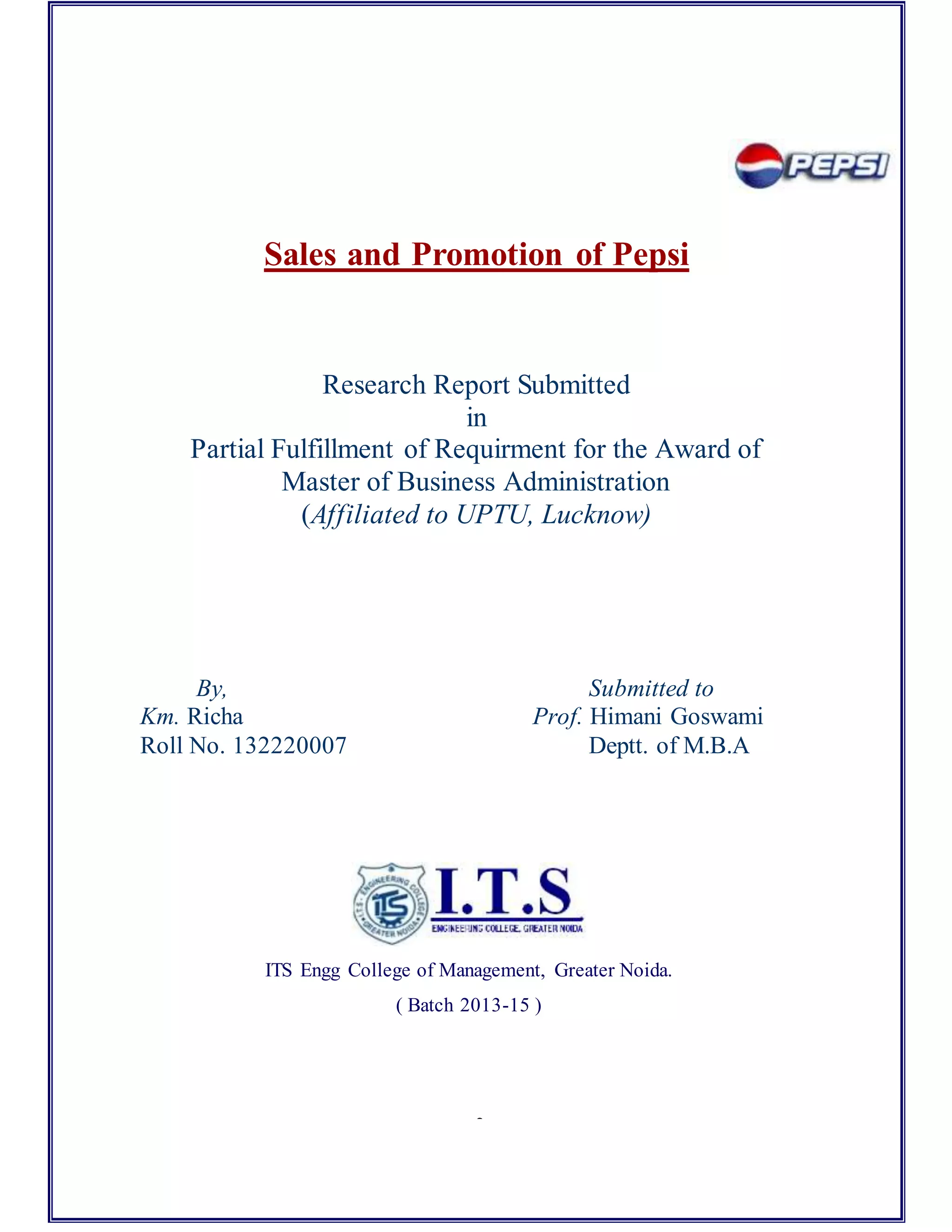 Pepsi sales & promotion 01 | DOCX