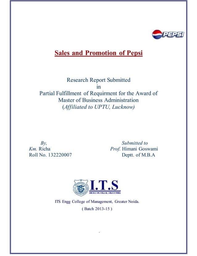 Pepsi sales & promotion 01 | DOCX
