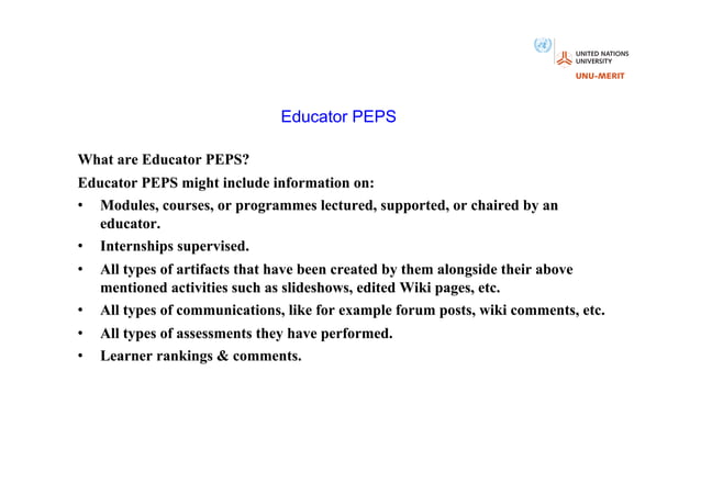 PEPS: Portable Education Portfolios: Outline & Use Case | PPT