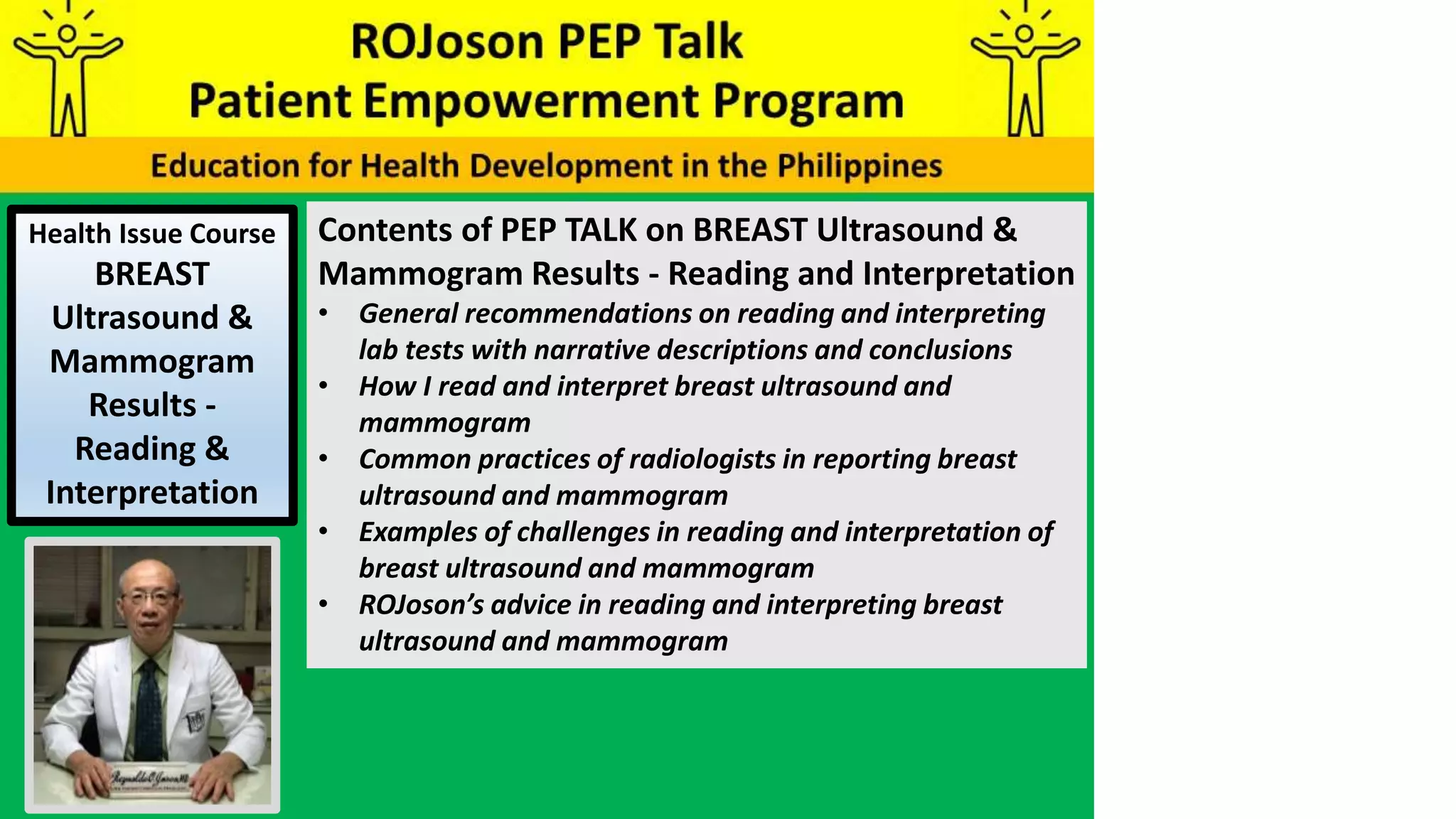 ROJoson PEP Talk: Breast Ultrasound & Mammogram - Reading ...