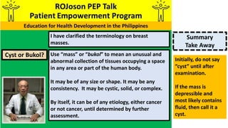 ROJoson PEP Talk: CYST or BUKOL? | PPTX | Cancer | Diseases and Conditions