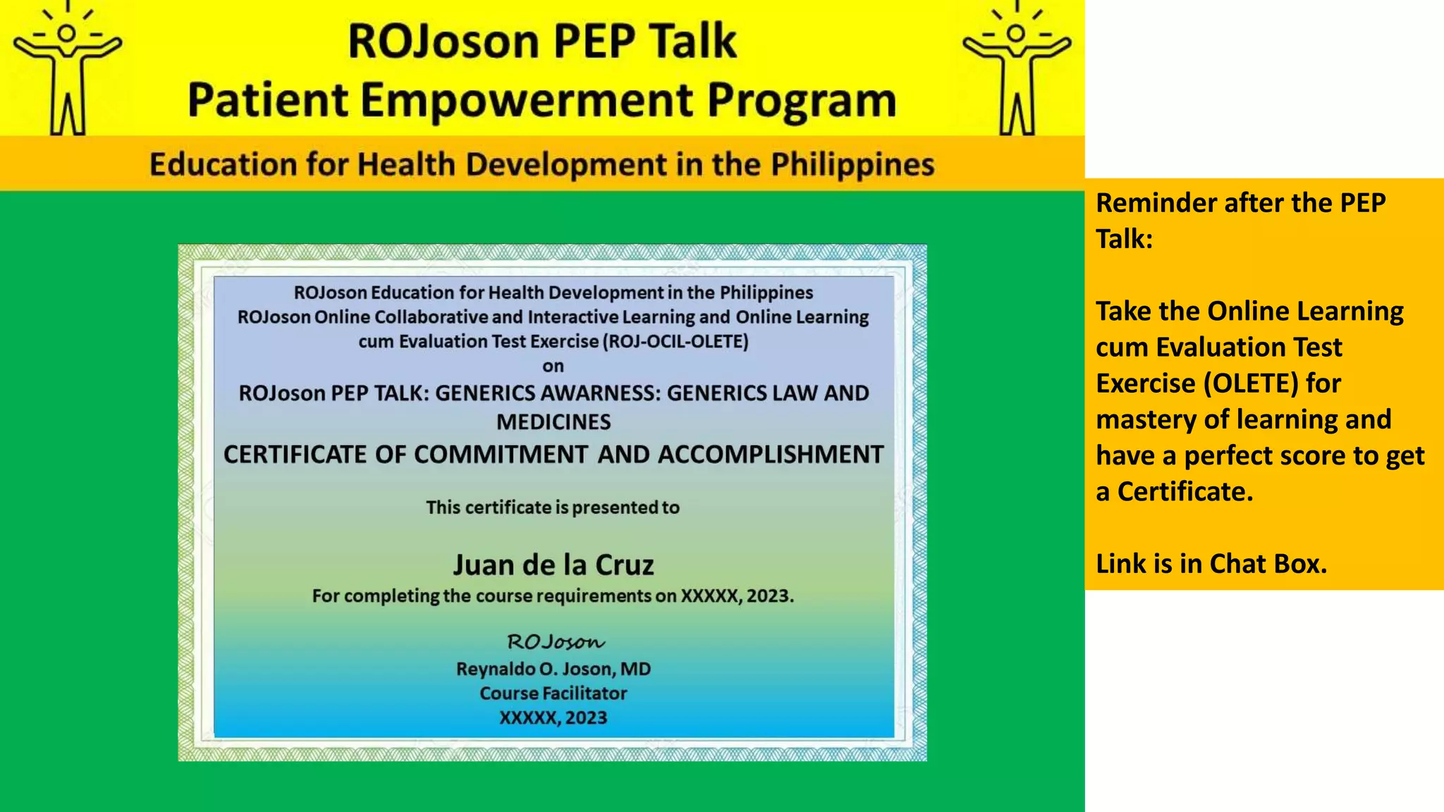 ROJoson PEP Talk: GENERICS LAW and MEDICINES | PPTX