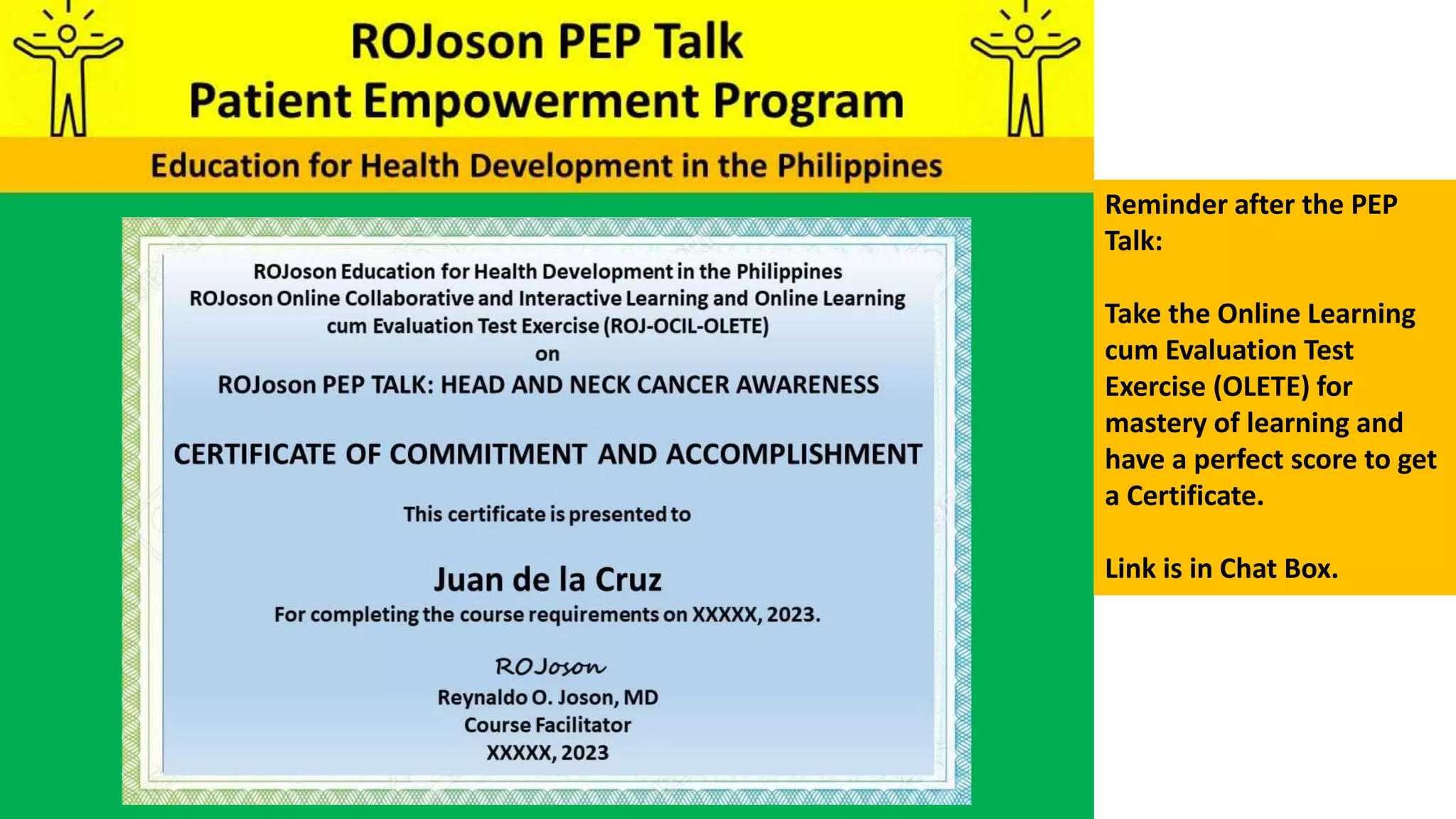 ROJoson PEP Talk: HEAD NECK CANCER AWARENESS | PPTX