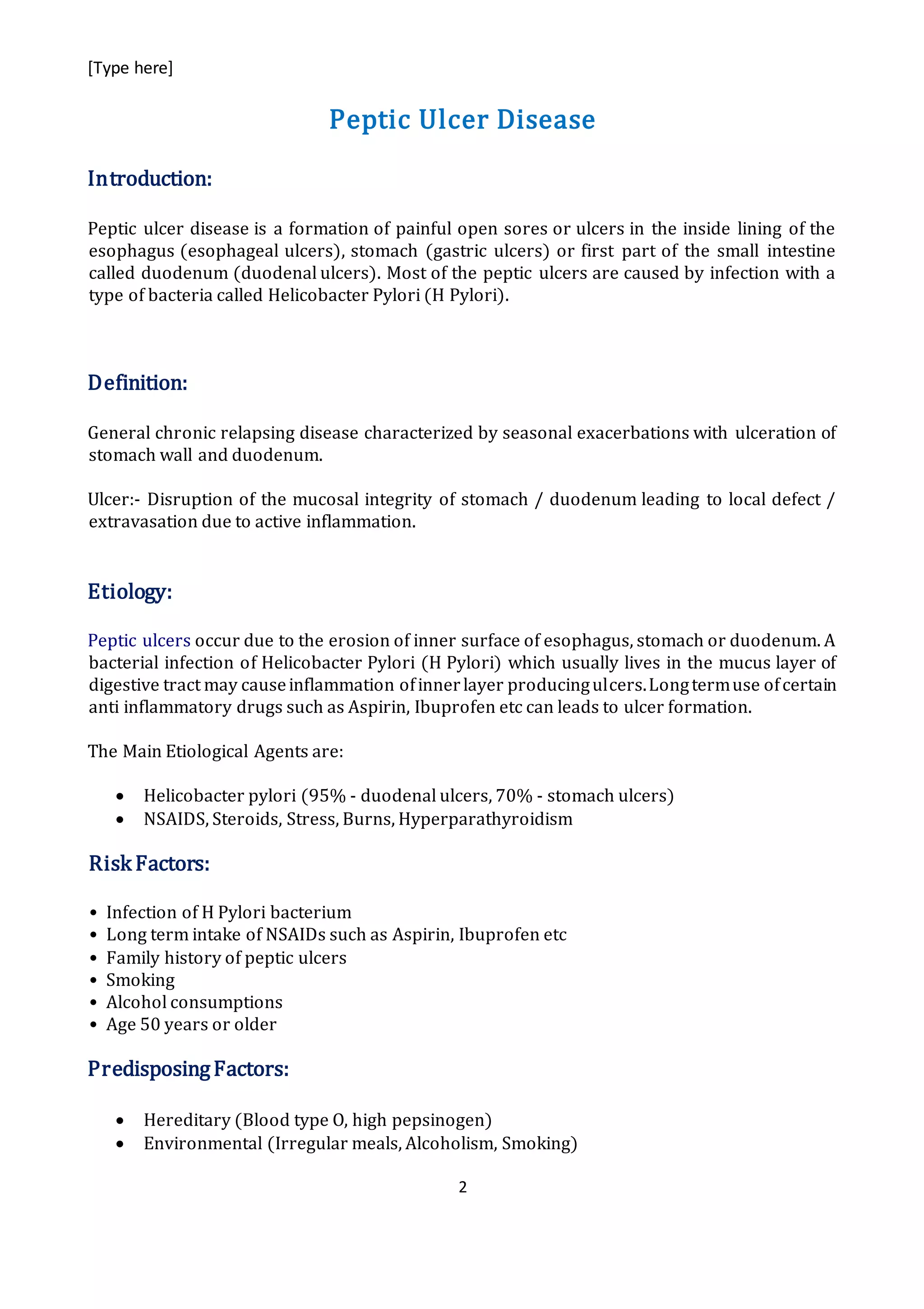 Peptic ulcer Disease | DOCX | Digestive Disorders | Diseases and Conditions