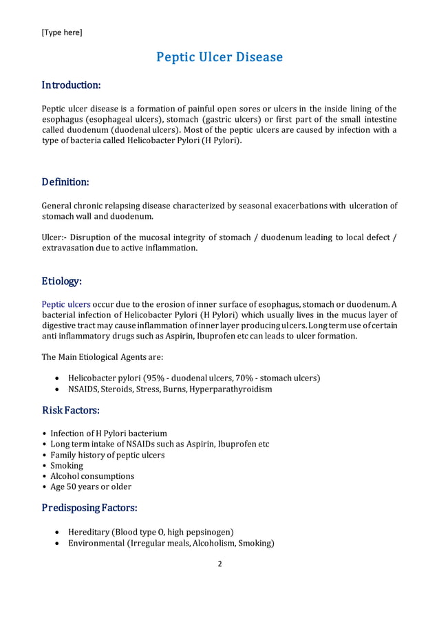 Peptic ulcer Disease | DOCX | Digestive Disorders | Diseases and Conditions
