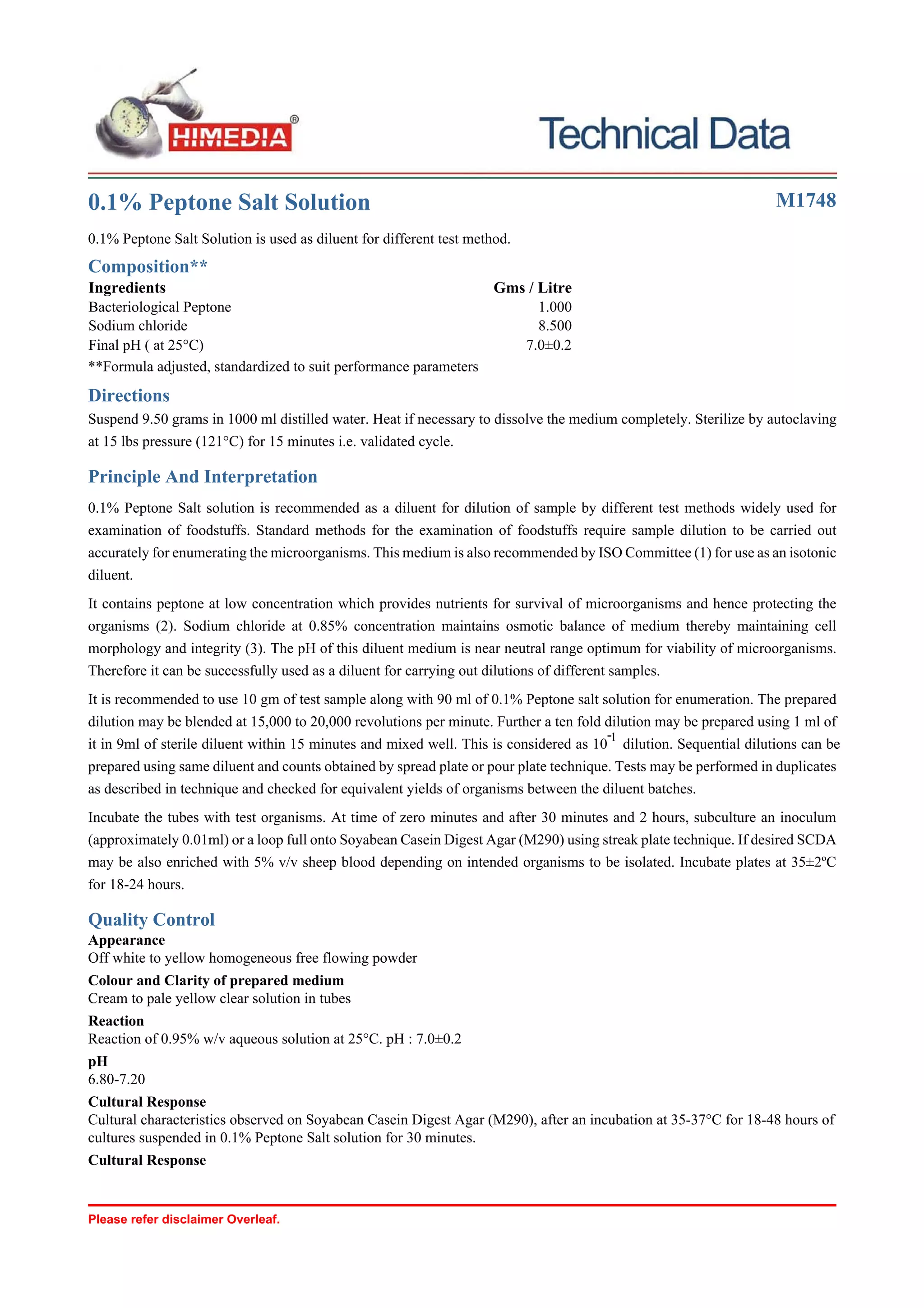 Peptone water with na cl | PDF