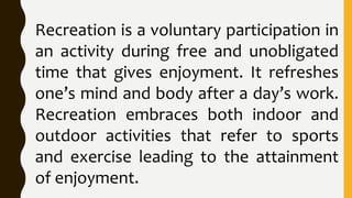 Active Recreation (Reacreational Activities) PE Quarter 4 MAPEH 9 | PPTX