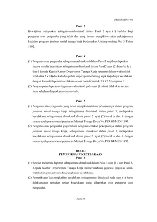 Per 03 men-1998-tentang-tata-cara-pelaporan-dan-pemeriksaan-kecelakaan | PDF