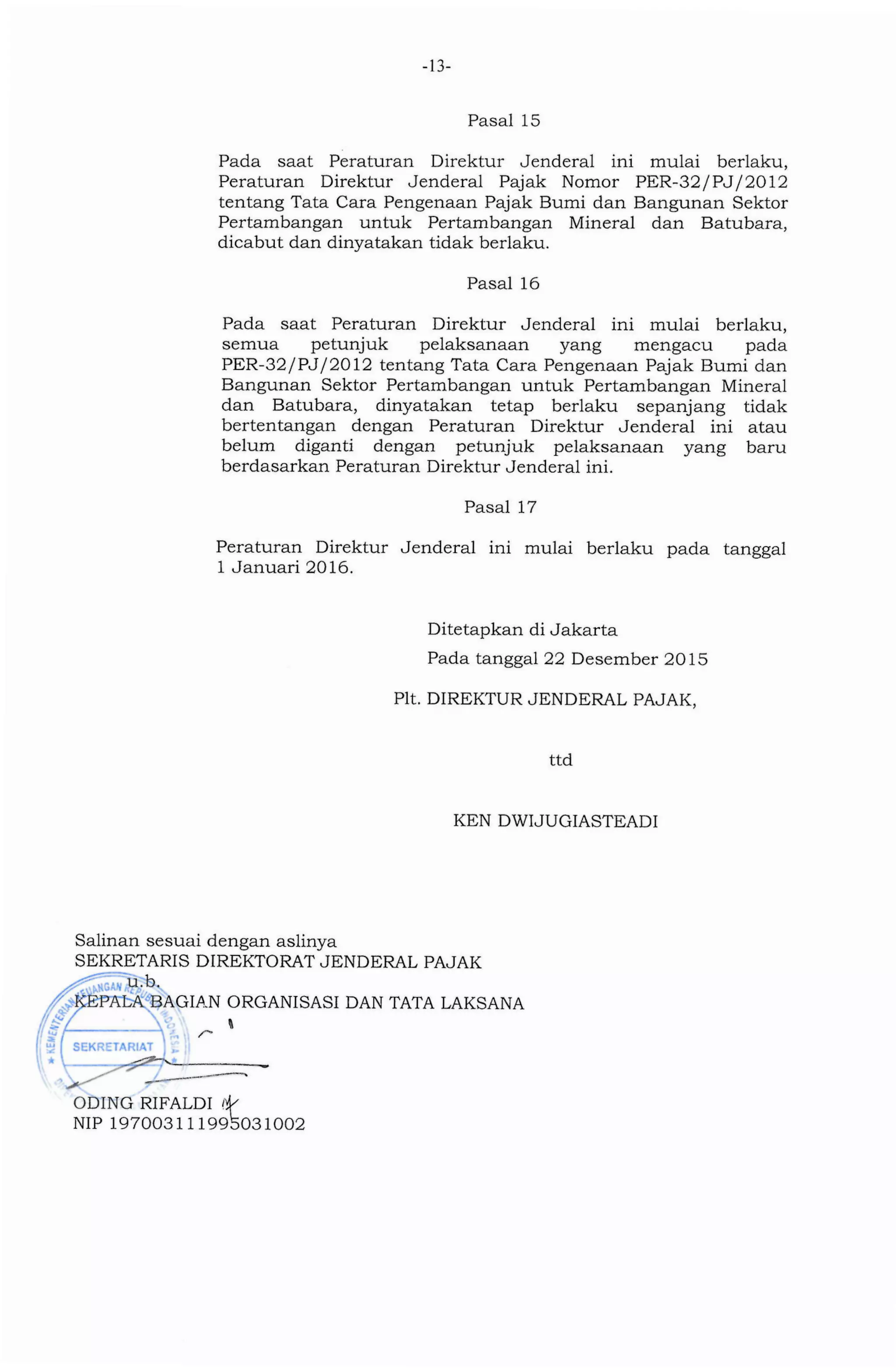 PER 47/PJ/2015 :::: Tentang Pengenaan PBB Sektor Pertambangan Mineral ...