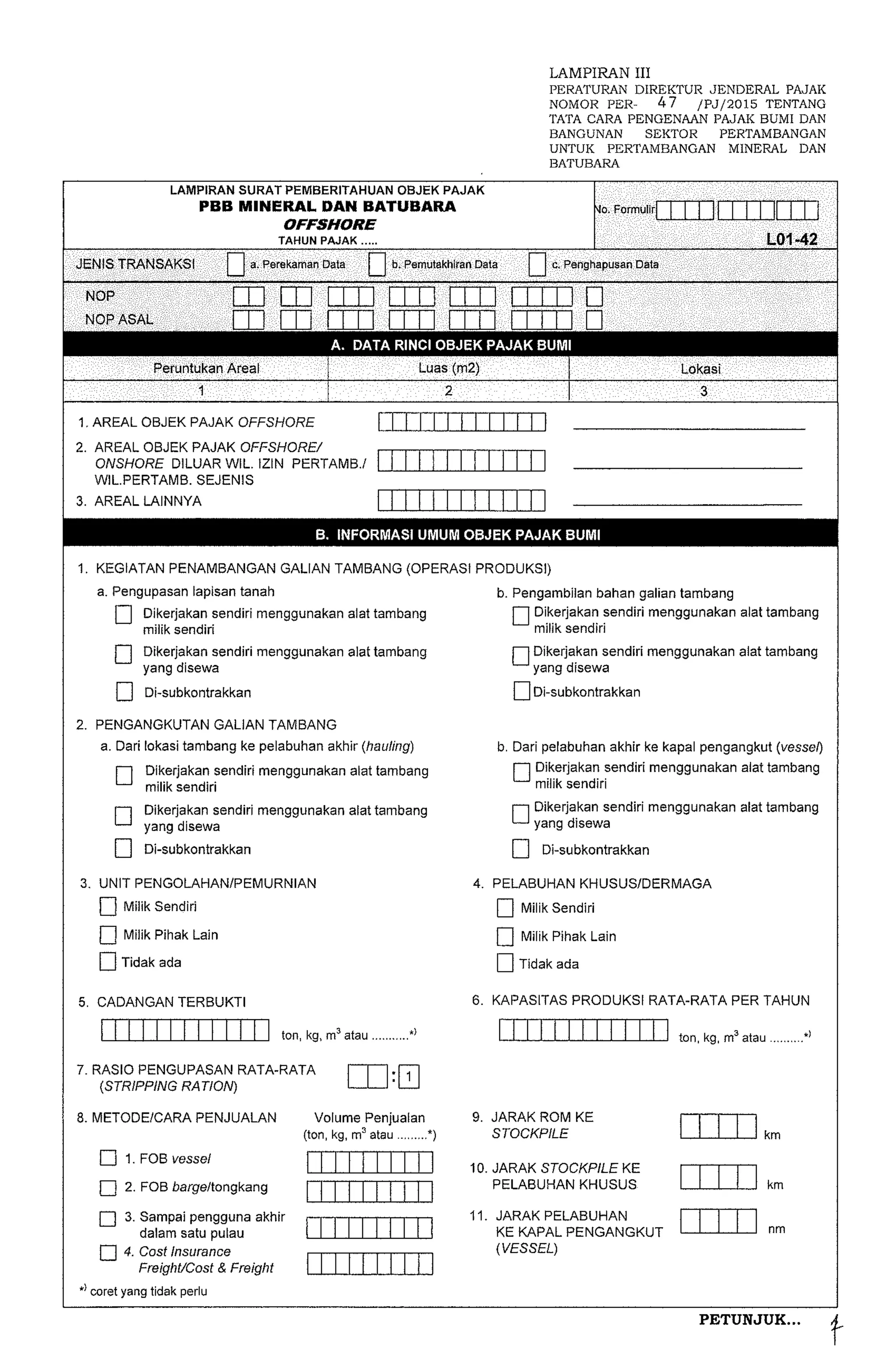 PER 47/PJ/2015 :::: Tentang Pengenaan PBB Sektor Pertambangan Mineral ...