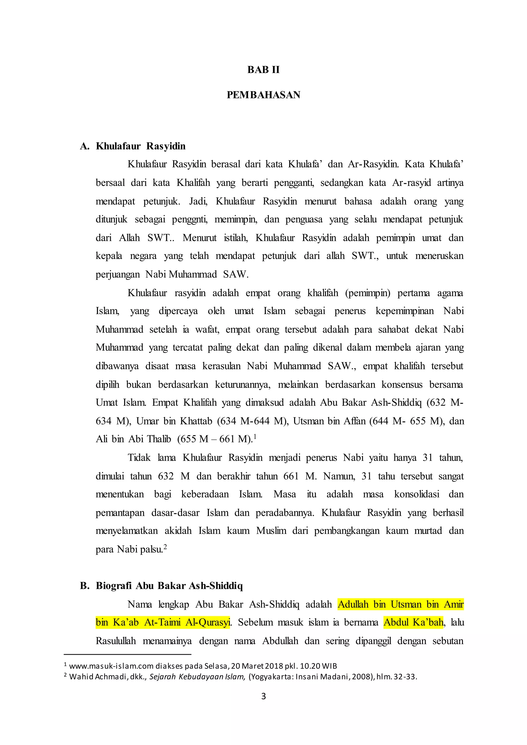 Peradaban islam pada masa abu bakar. cover 2 | DOCX