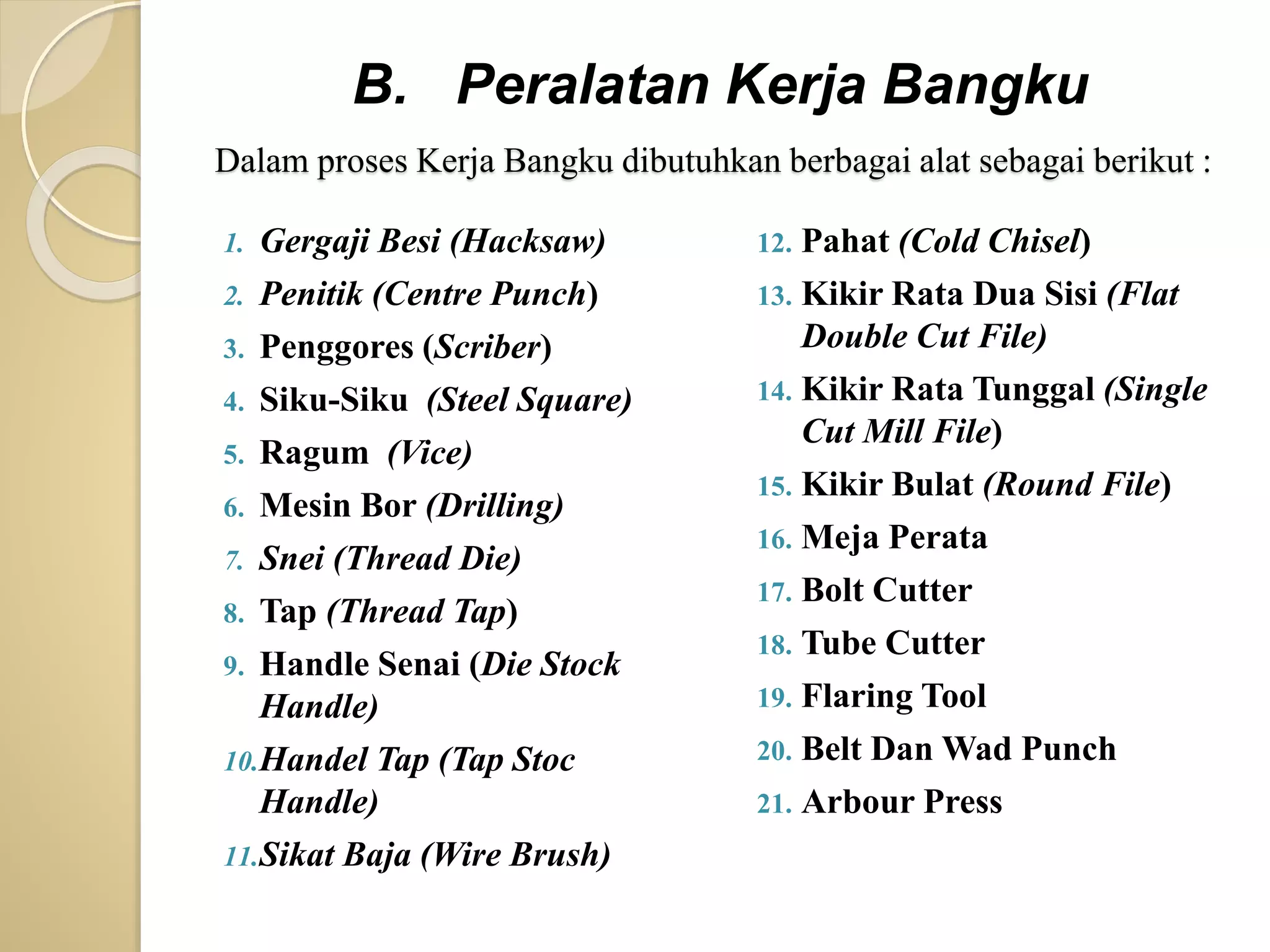 Peralatan kerja bangku | PPTX