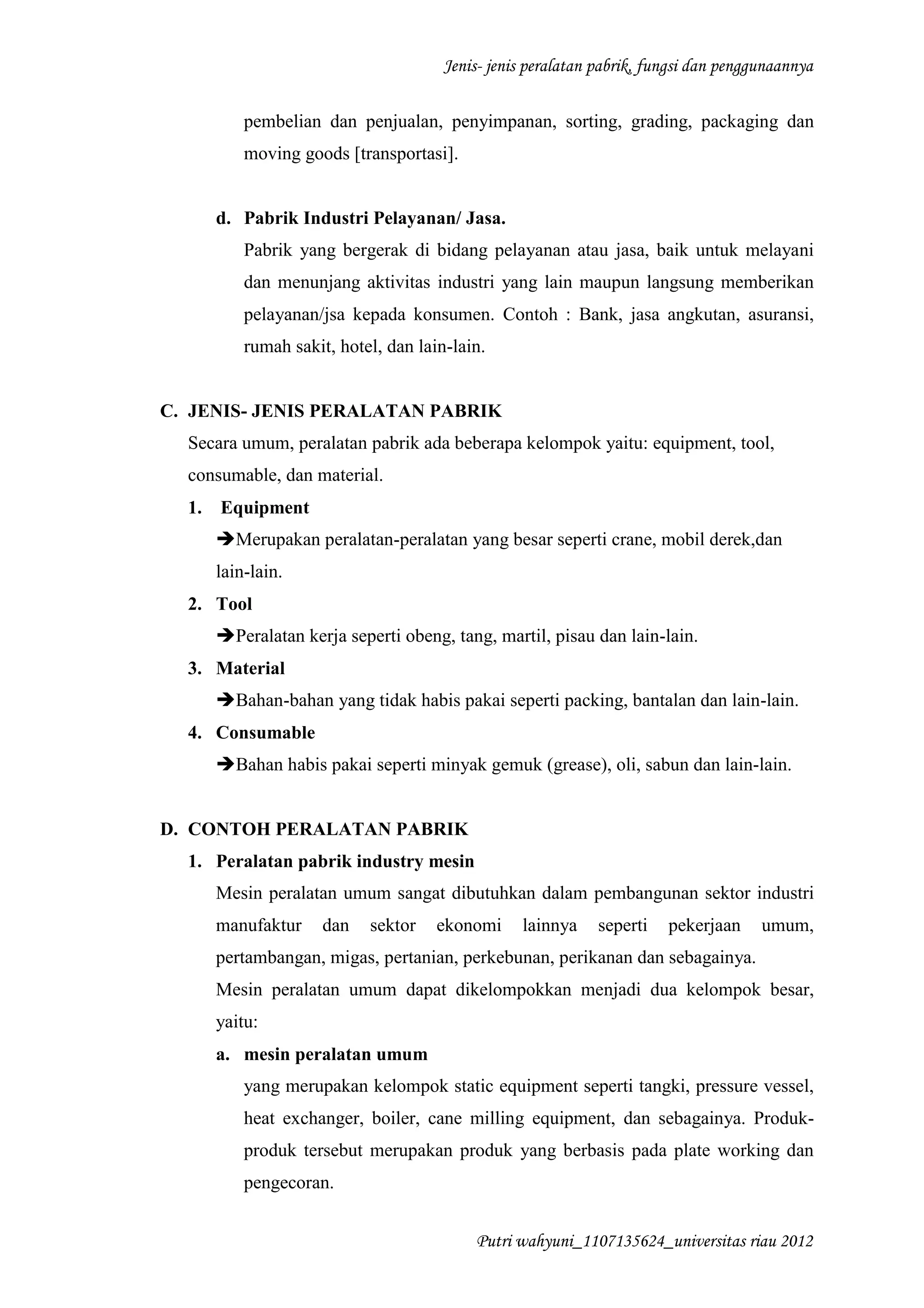 Peralatan pabrik | DOCX