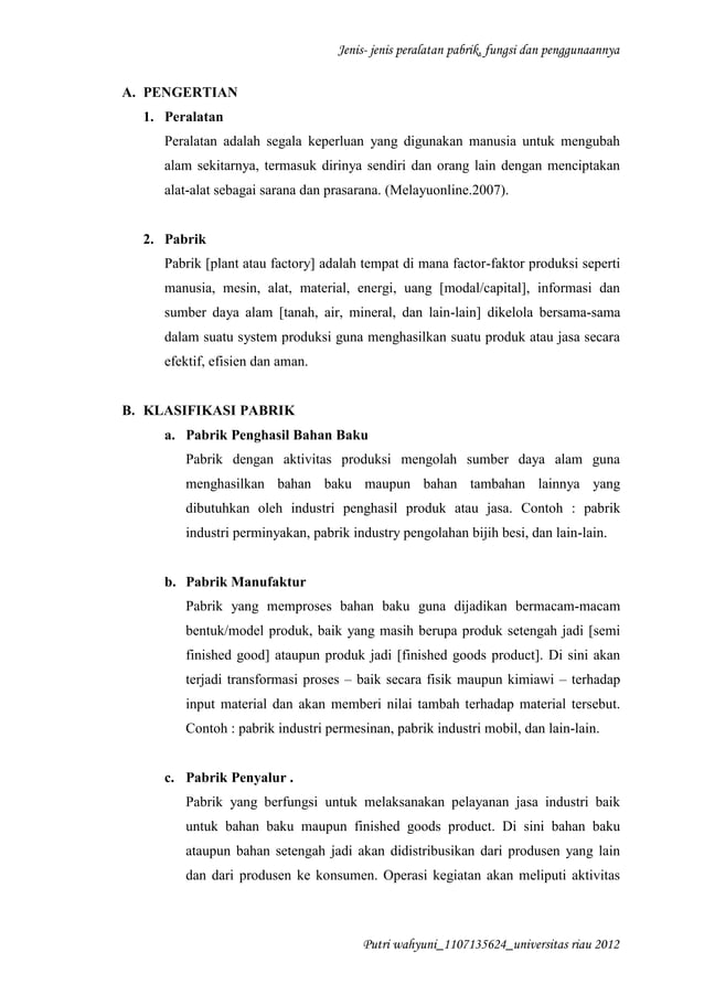 Peralatan pabrik | DOCX