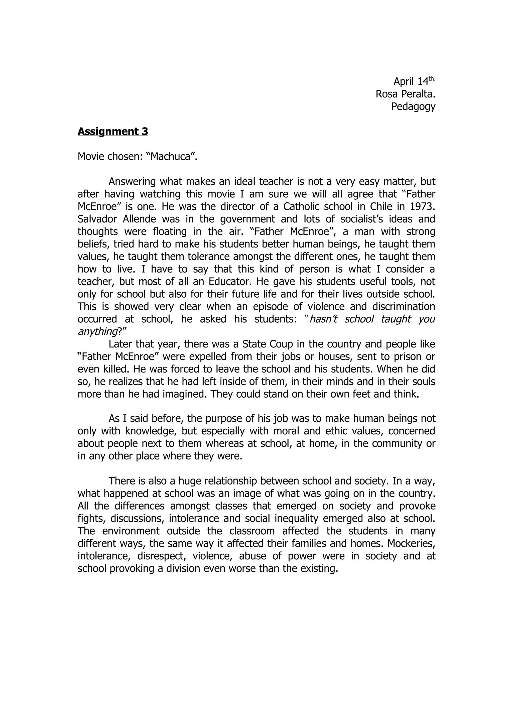 Some words about the movie "Machuca" | DOC