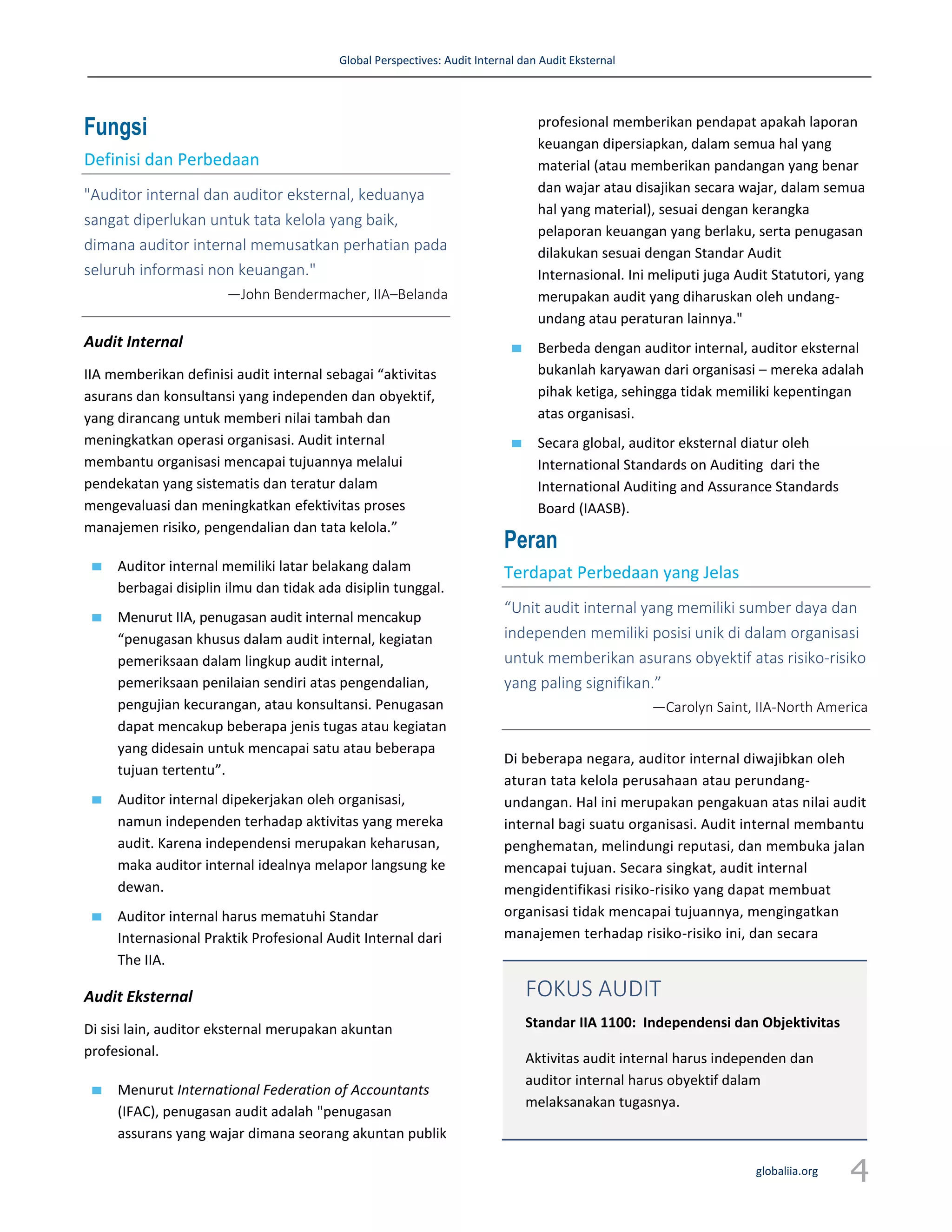 Peranan auditor internal dalam tata kelola organisasi iia | PDF