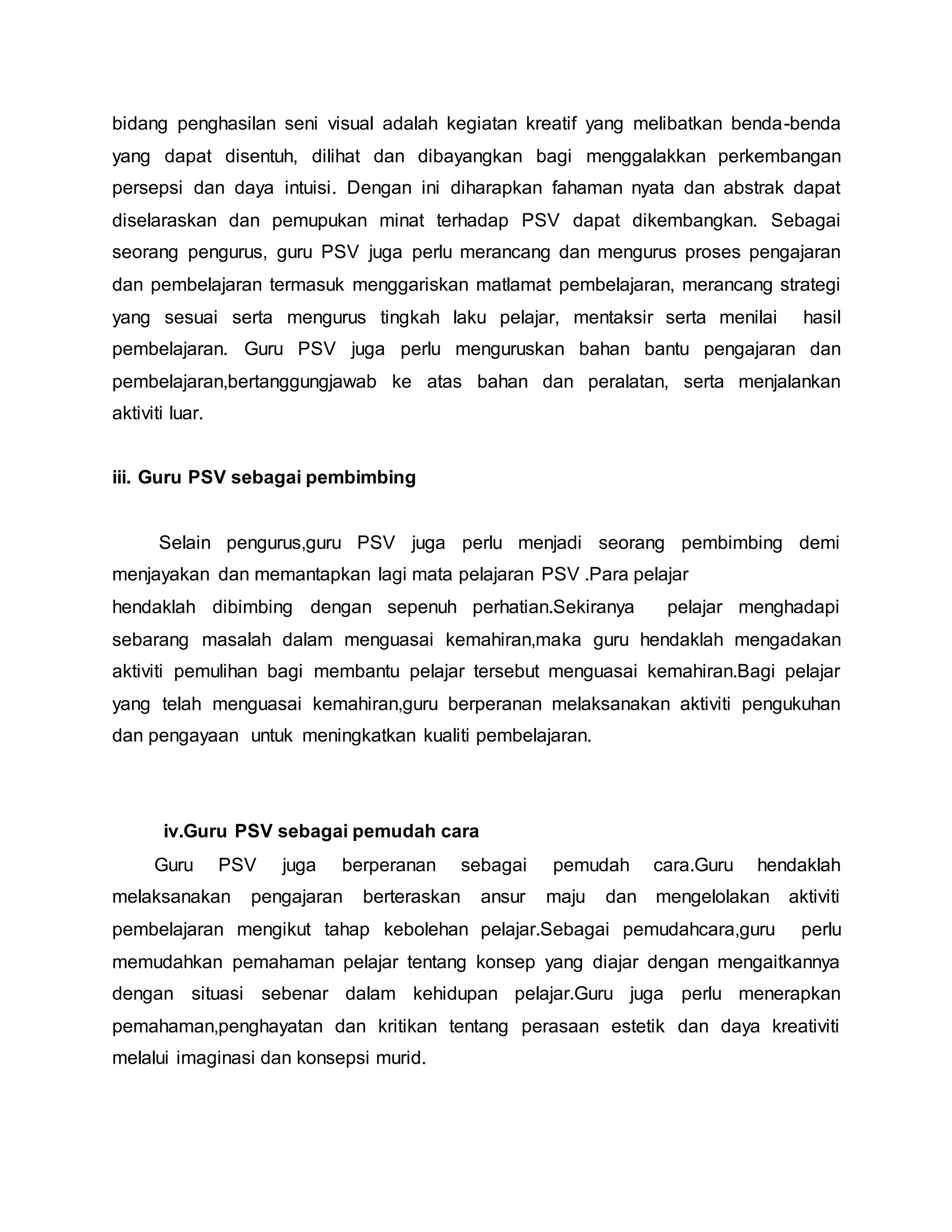 Peranan guru dalam menjayakan mata pelajaran psv | DOCX