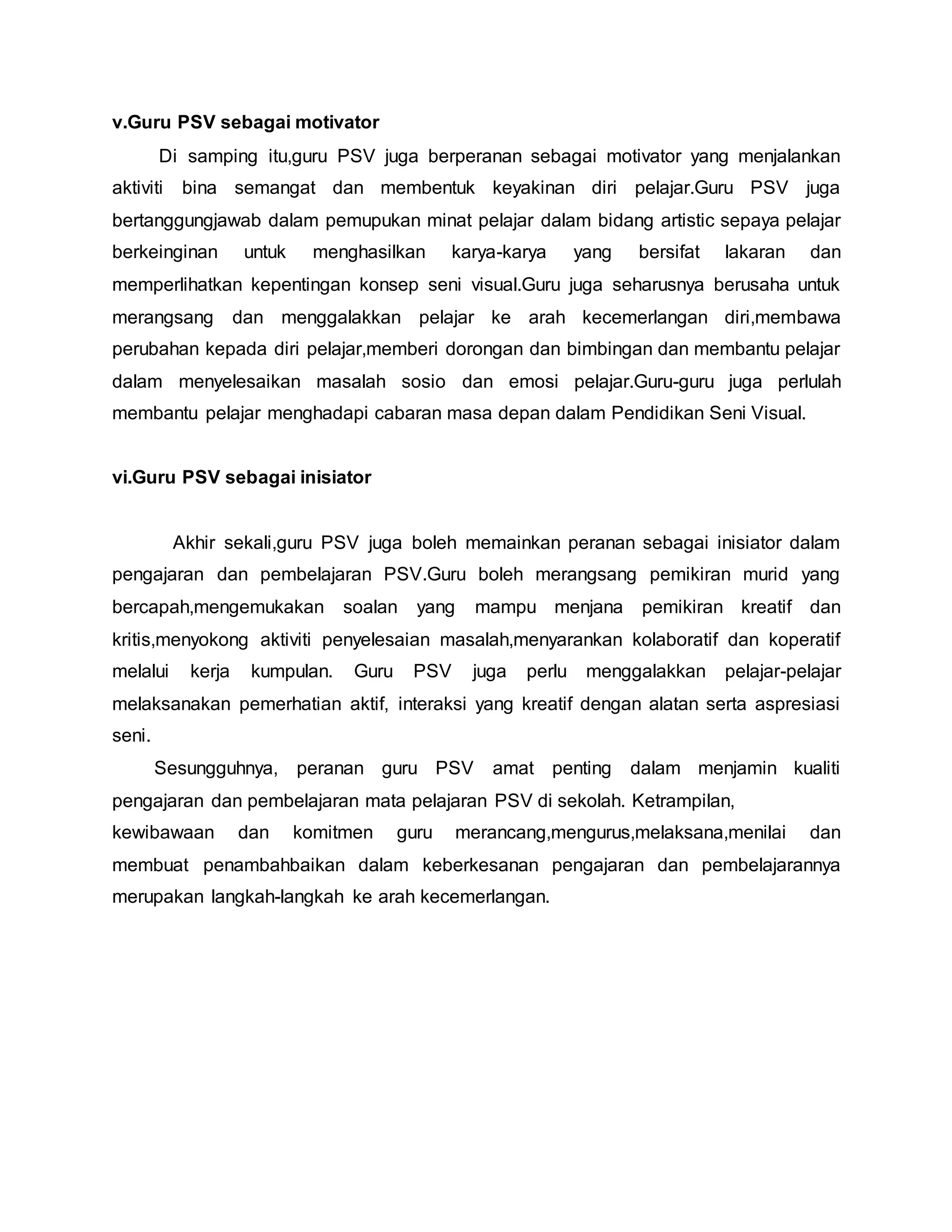 Peranan guru dalam menjayakan mata pelajaran psv | DOCX