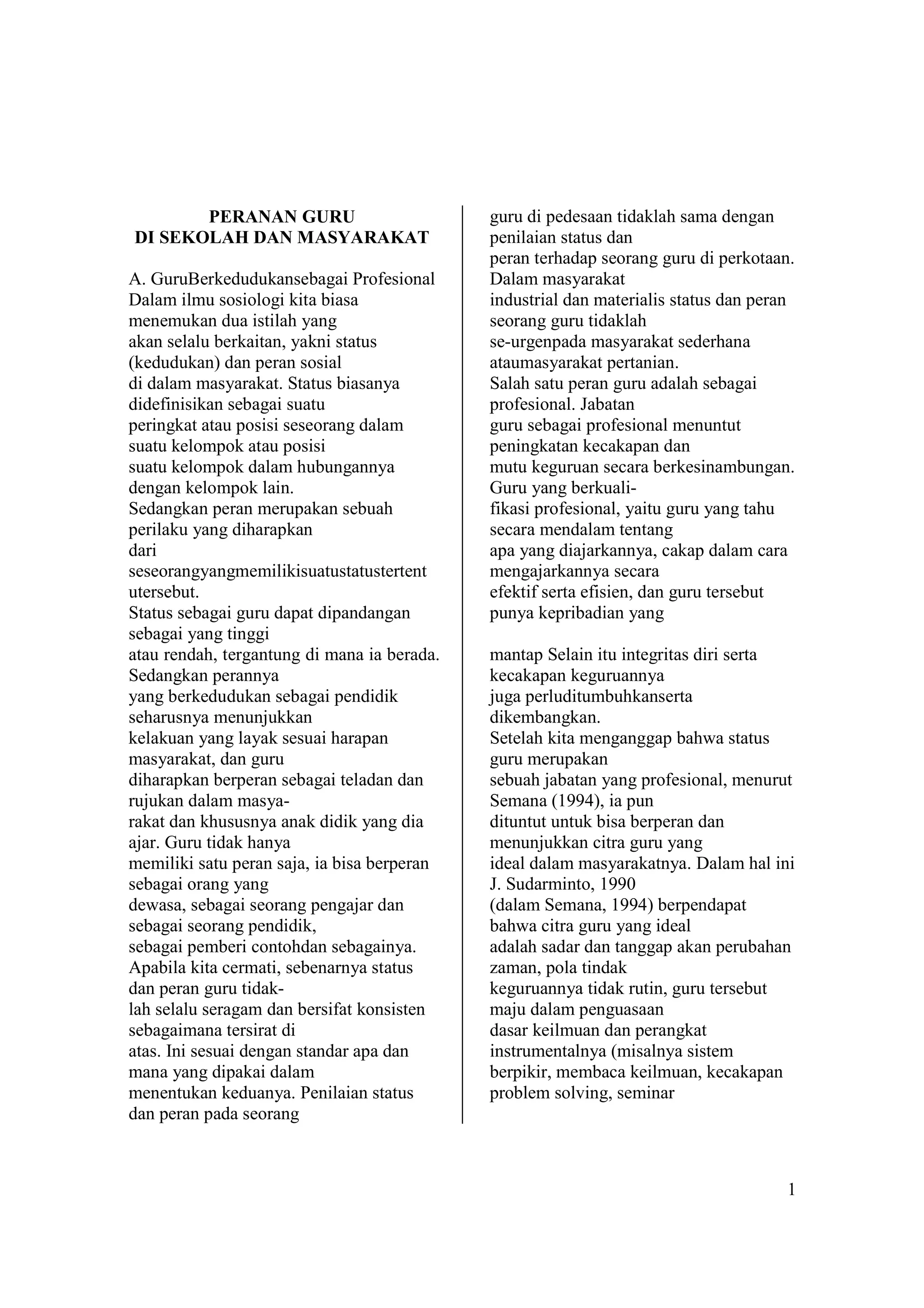 Peranan guru di sekolah dan masyarakat | PDF
