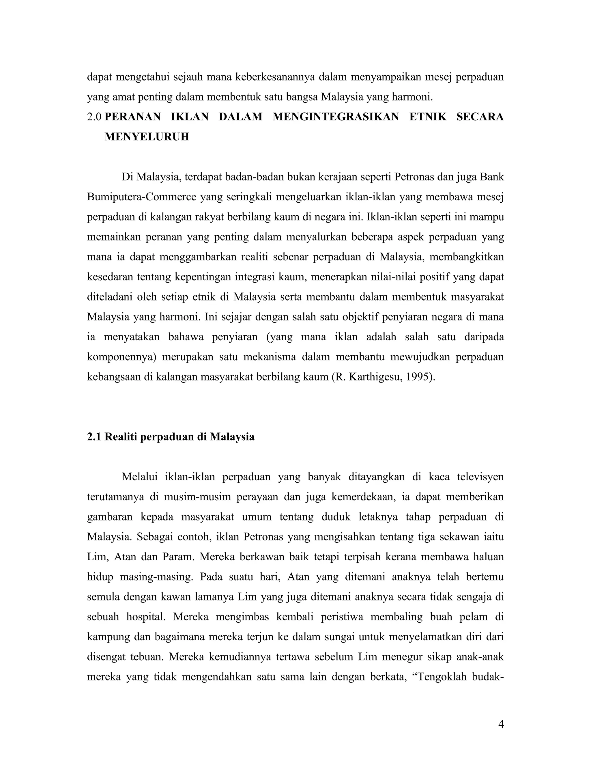 Peranan iklan dalam mengintegrasikan etnik | DOC