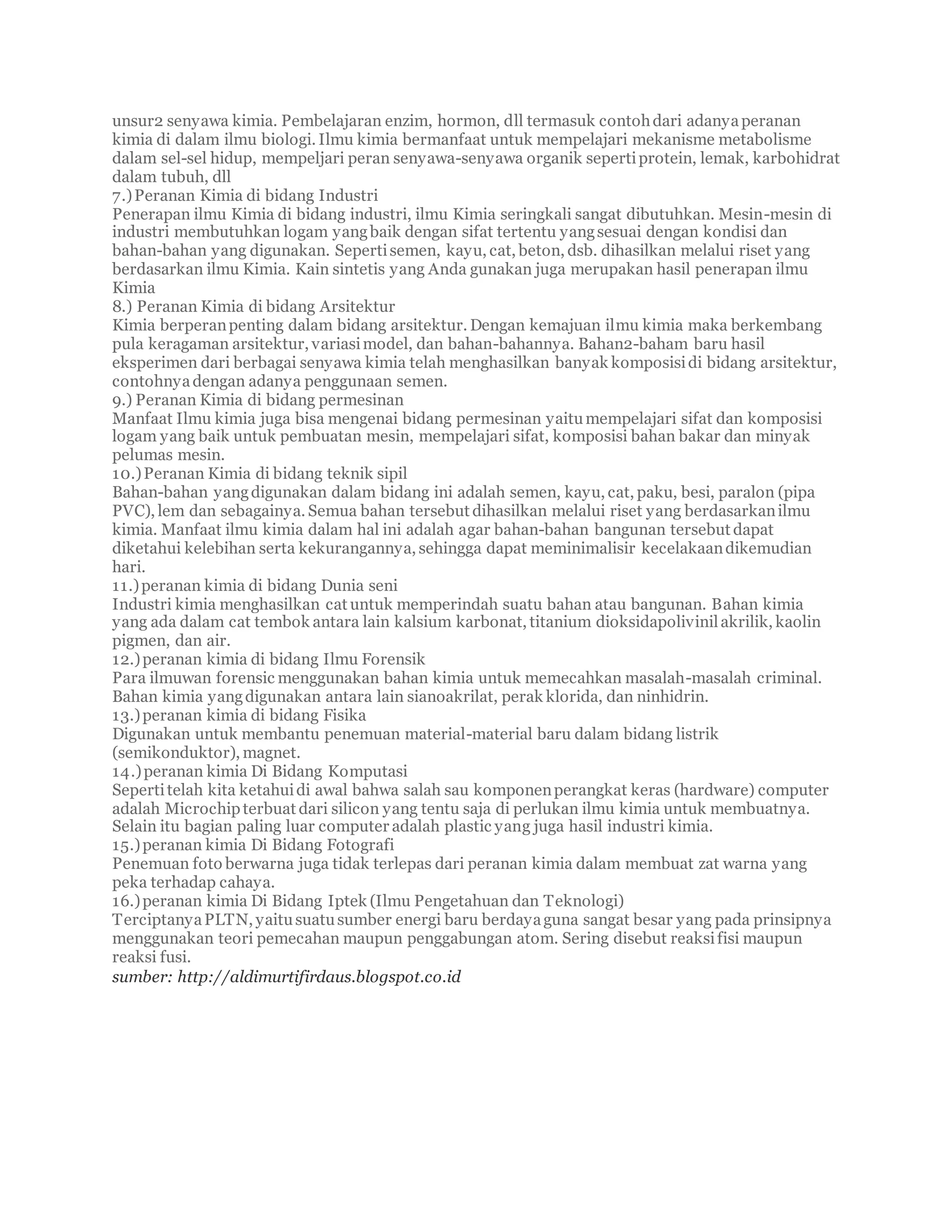 Peranan ilmu kimia dalam kehidupan sehari | DOCX