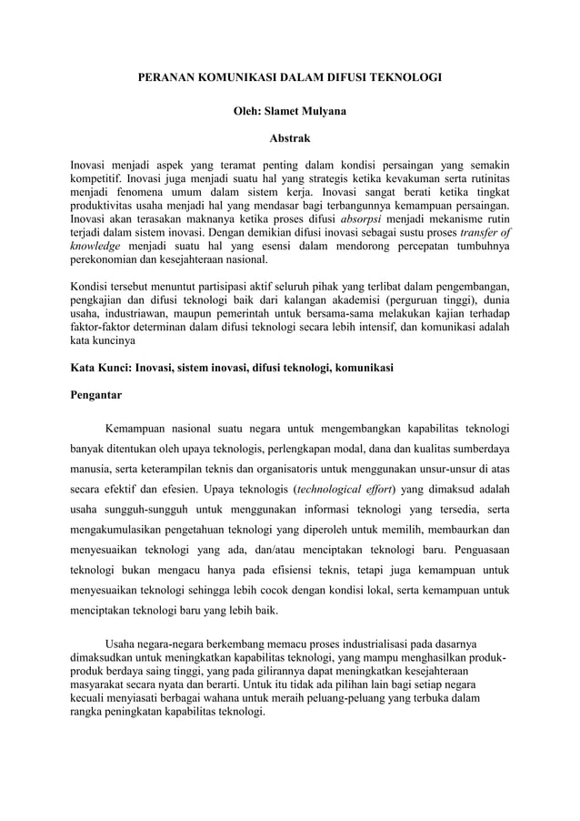 Peranan komunikasi dalam difusi teknologi | PDF