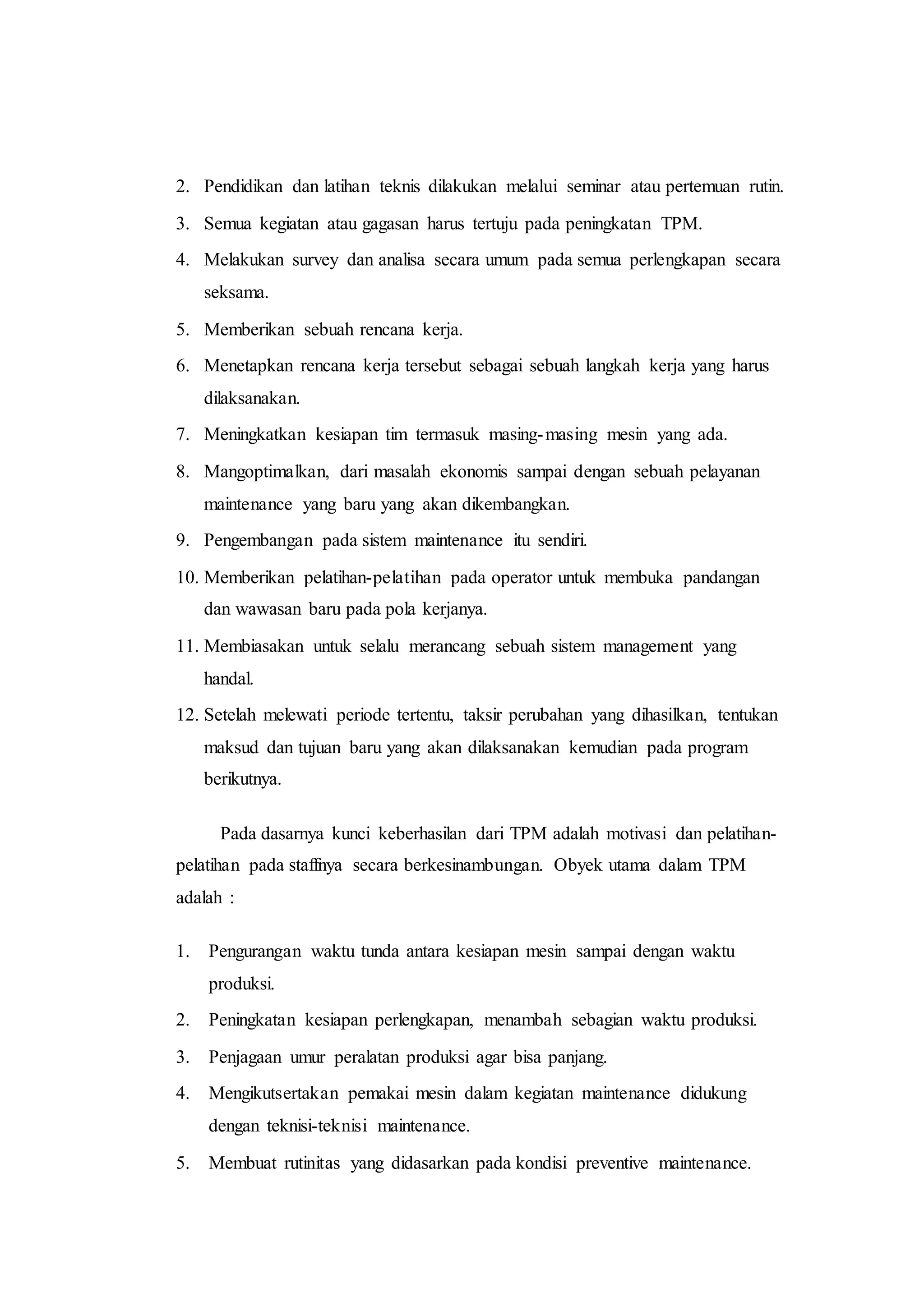 Peranan managemen dan filosofi perawatan dalam merawat mesin | DOCX