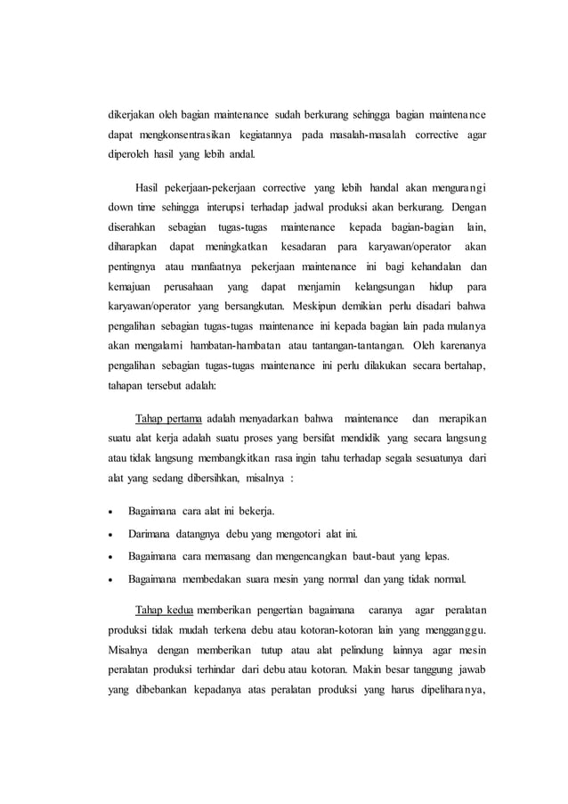 Peranan managemen dan filosofi perawatan dalam merawat mesin | DOCX