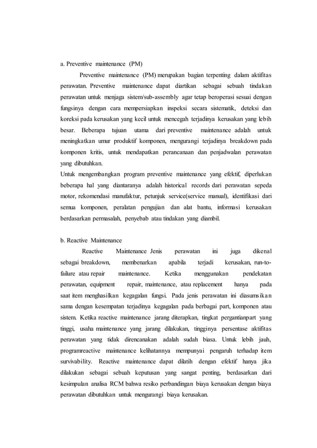 Peranan managemen dan filosofi perawatan dalam merawat mesin | DOCX
