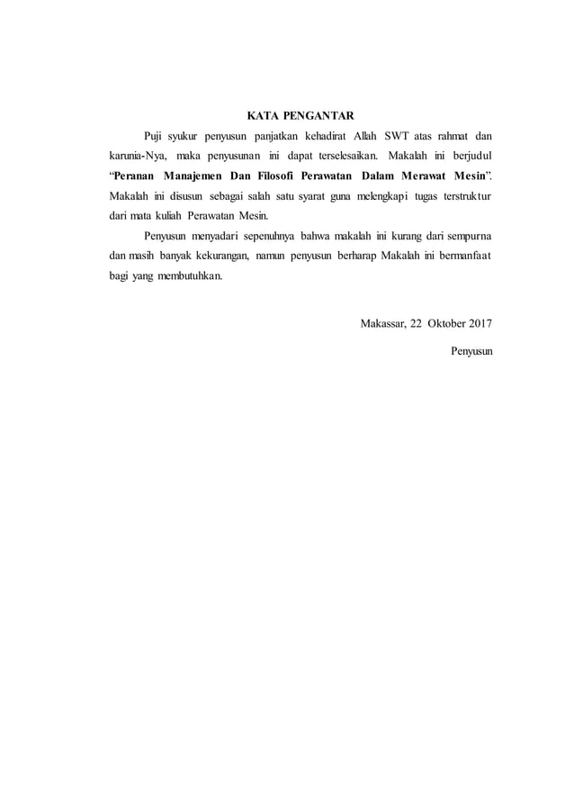 Peranan managemen dan filosofi perawatan dalam merawat mesin | DOCX
