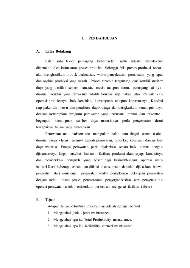 Peranan managemen dan filosofi perawatan dalam merawat mesin | DOCX