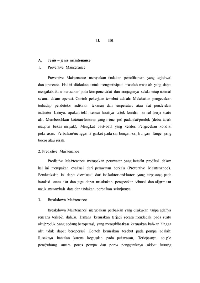 Peranan managemen dan filosofi perawatan dalam merawat mesin | DOCX