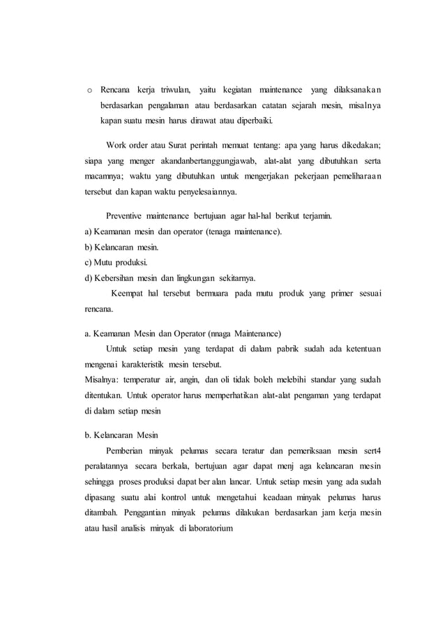 Peranan managemen dan filosofi perawatan dalam merawat mesin | DOCX