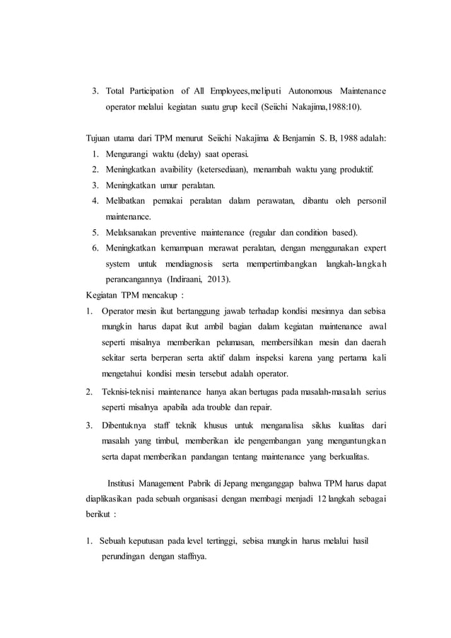 Peranan managemen dan filosofi perawatan dalam merawat mesin | DOCX