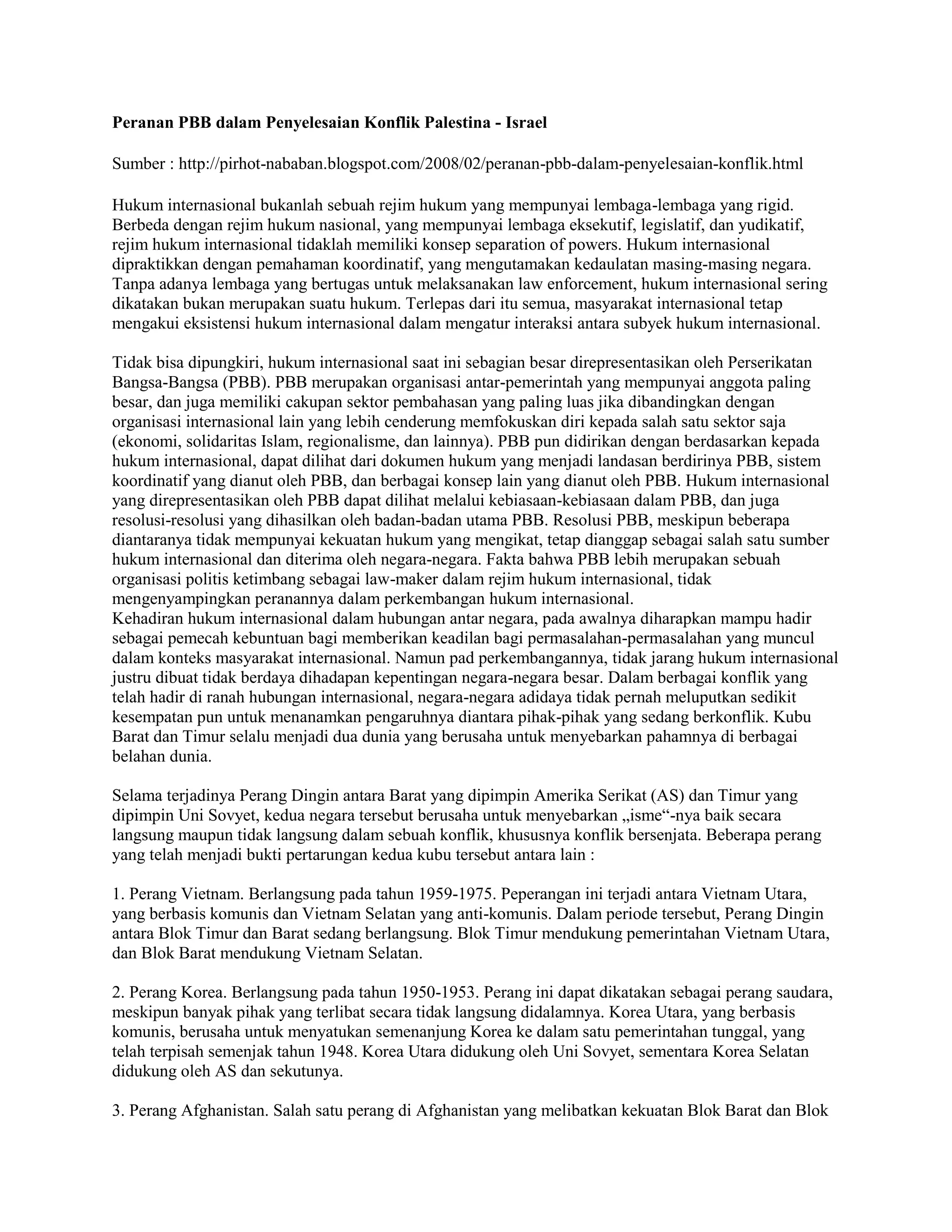 Peranan pbb dalam penyelesaian konflik palestina | PDF