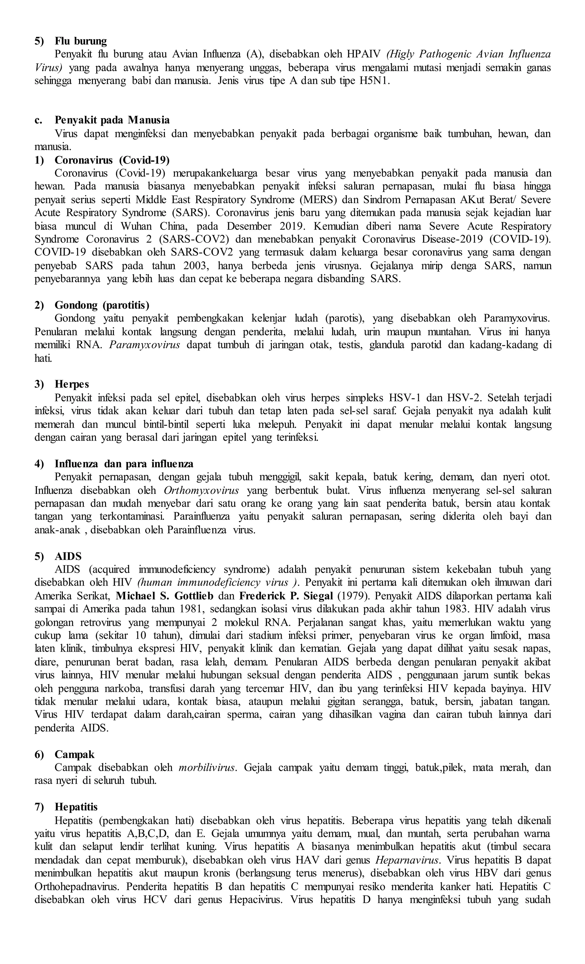 Peranan virus dalam kehidupan manusia | PDF