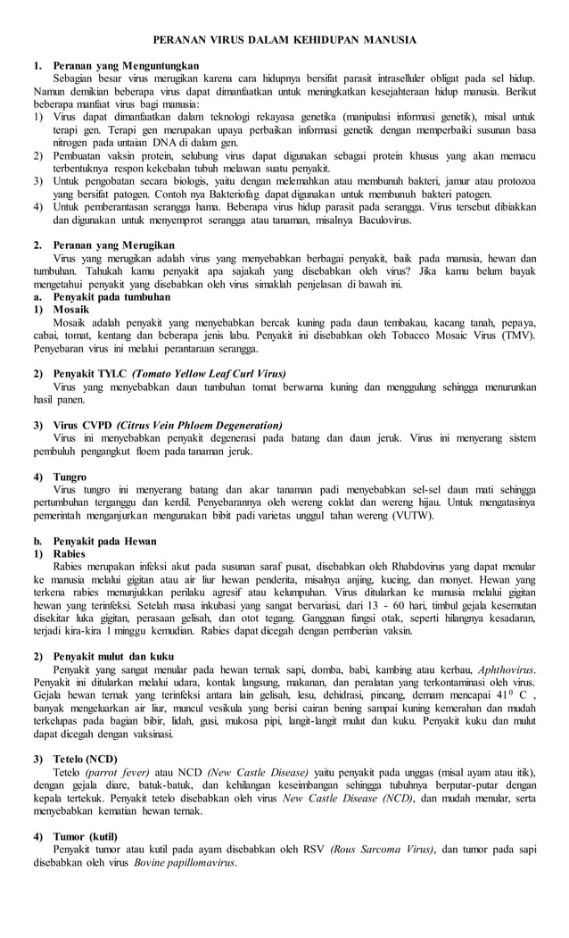Peranan virus dalam kehidupan manusia | PDF