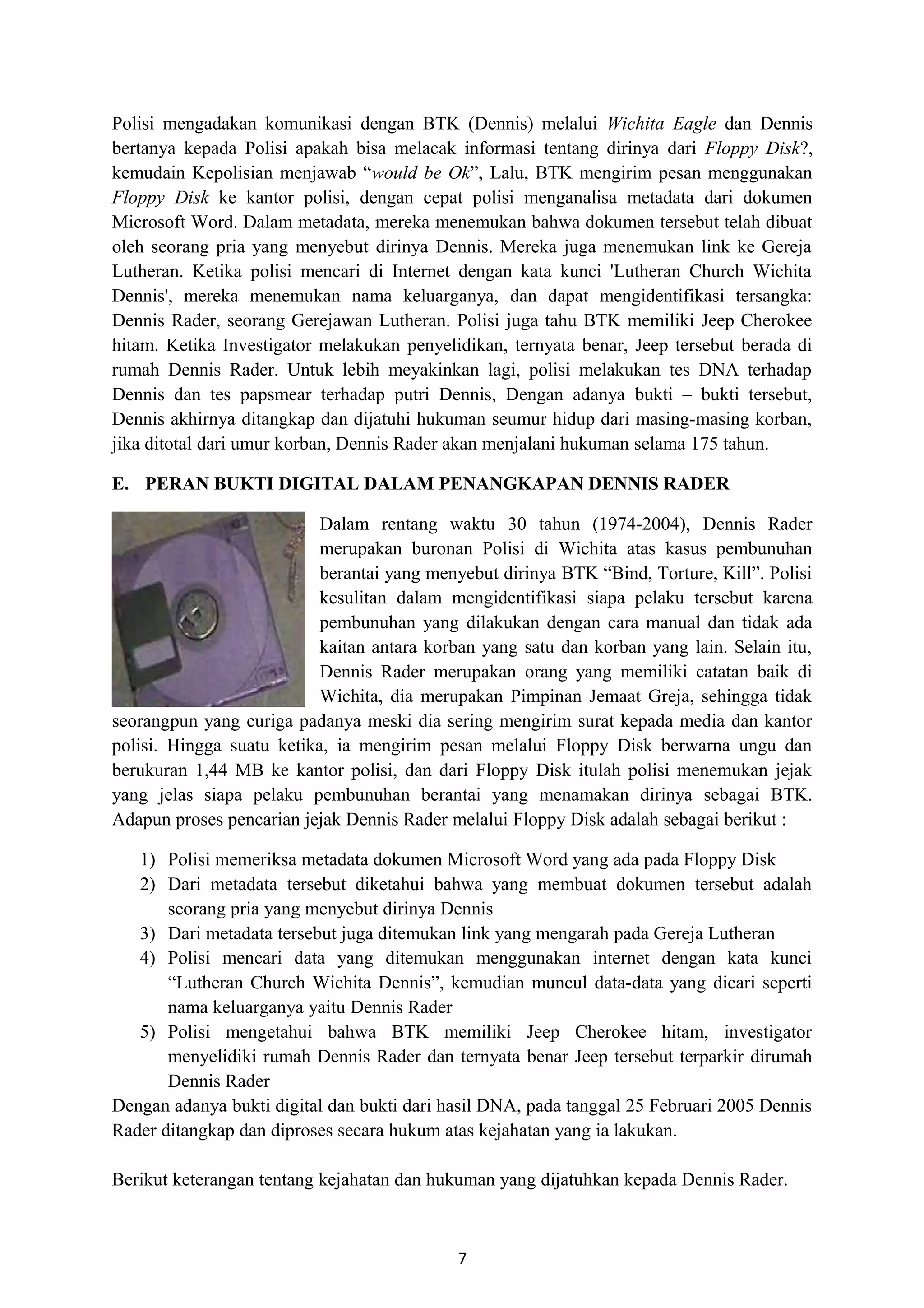 Peran bukti digital dalam kasus btk dennis rader | DOC