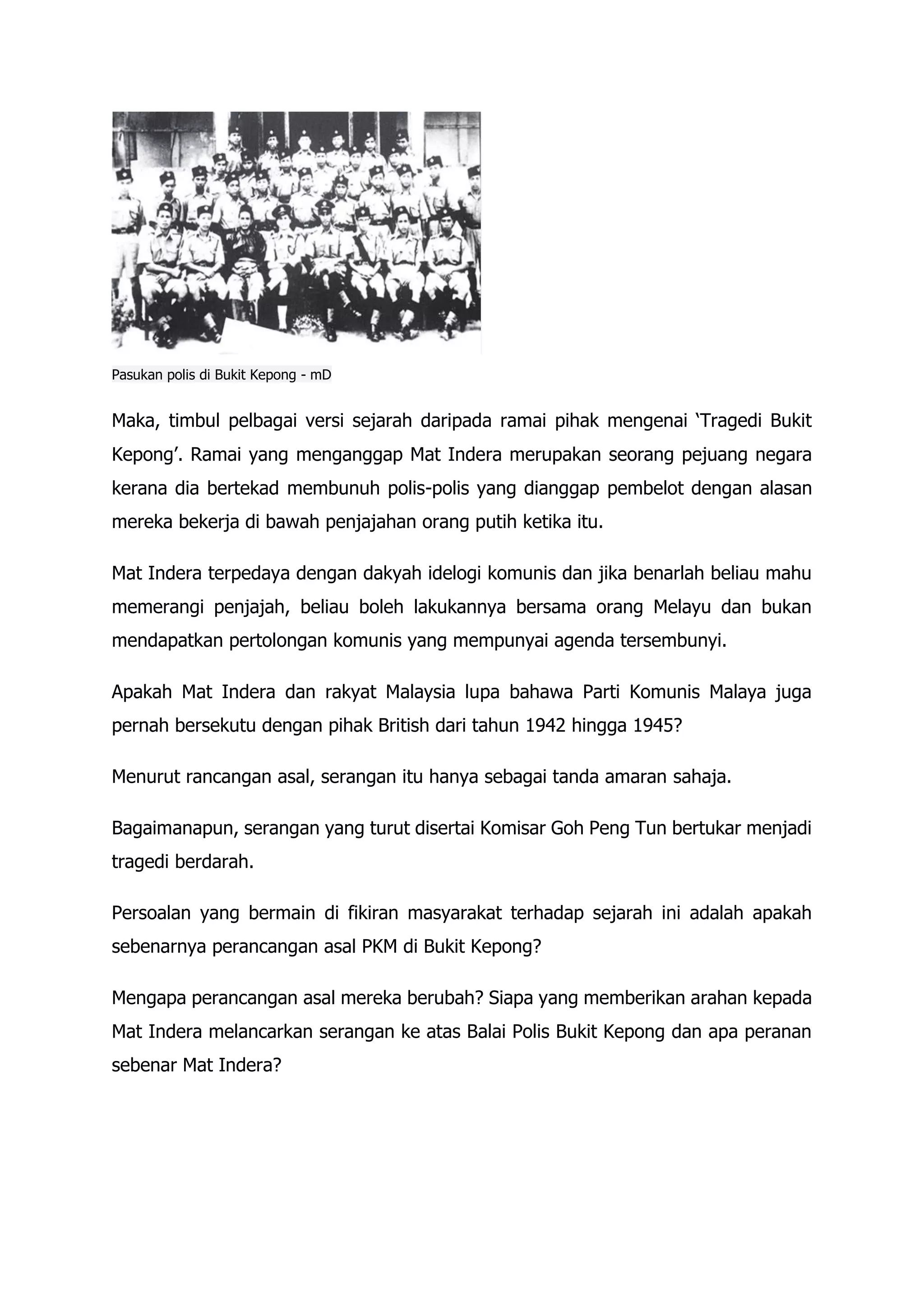 Perancangan asal mat indera dan pkm menyerang bukit kepong | PDF