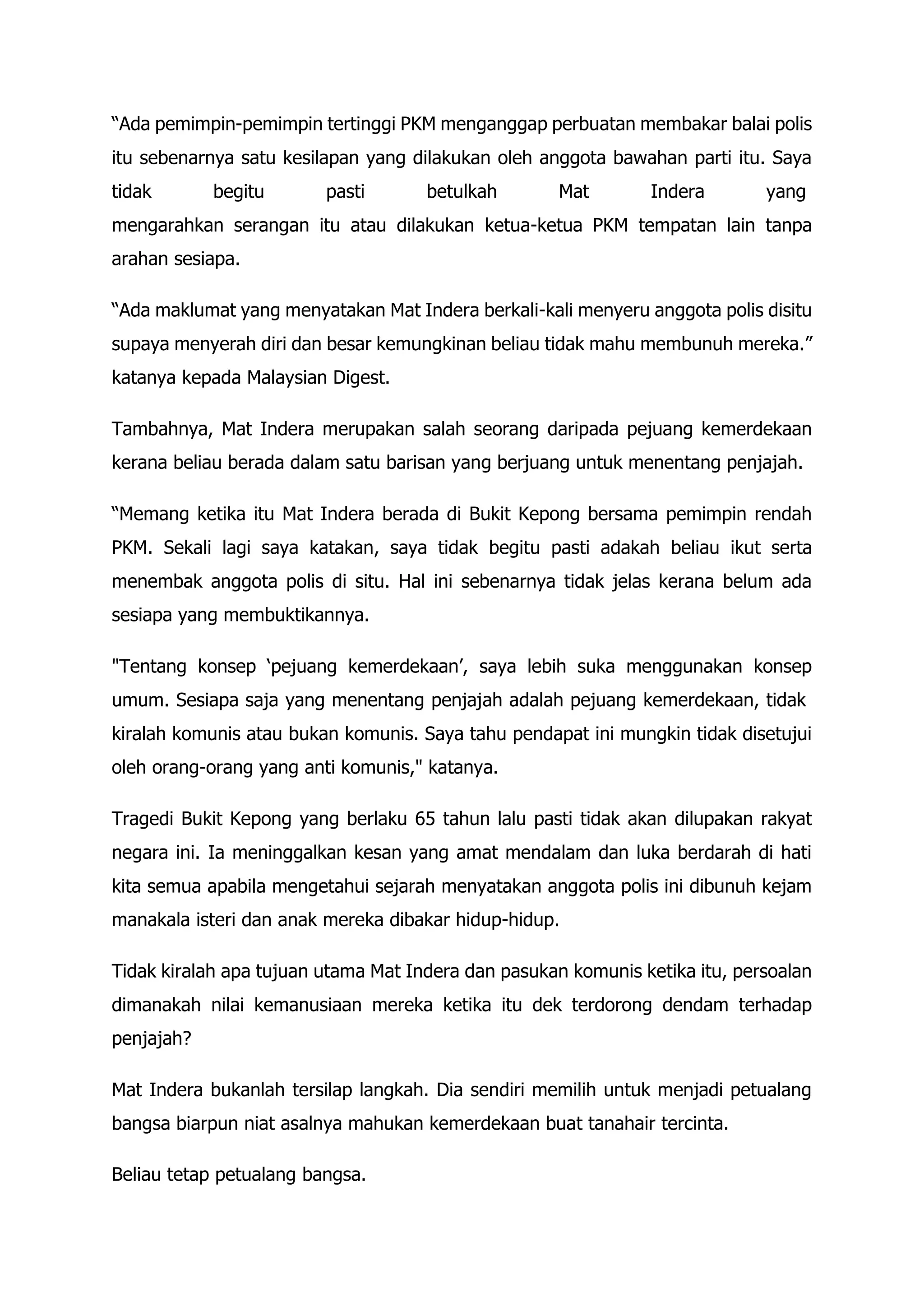 Perancangan asal mat indera dan pkm menyerang bukit kepong | PDF