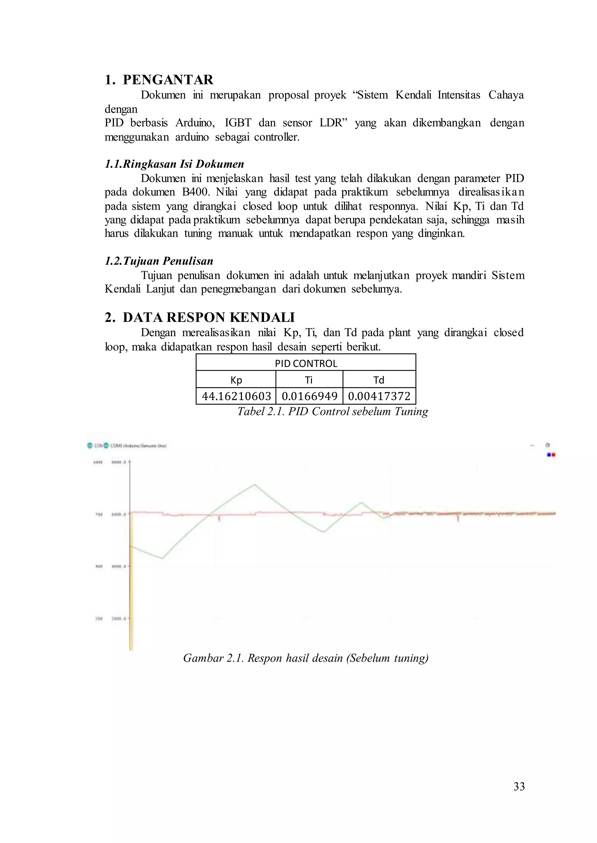 Perancangan sistem kendali pid intensitas cahaya dengan arduino uno ...