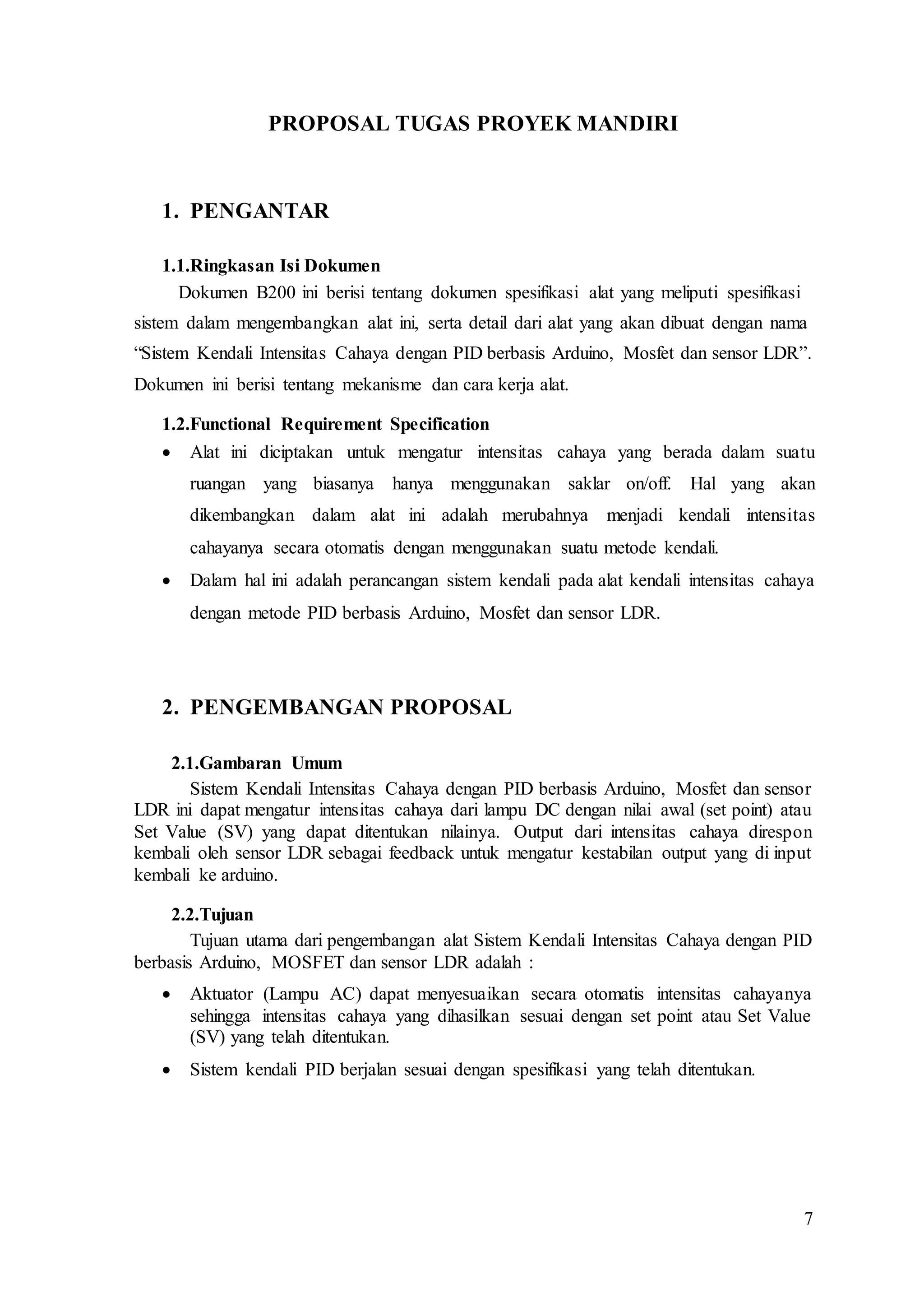 Perancangan sistem kendali pid intensitas cahaya dengan arduino uno ... Perancangan sistem kendali pid intensitas cahaya dengan arduino uno ...