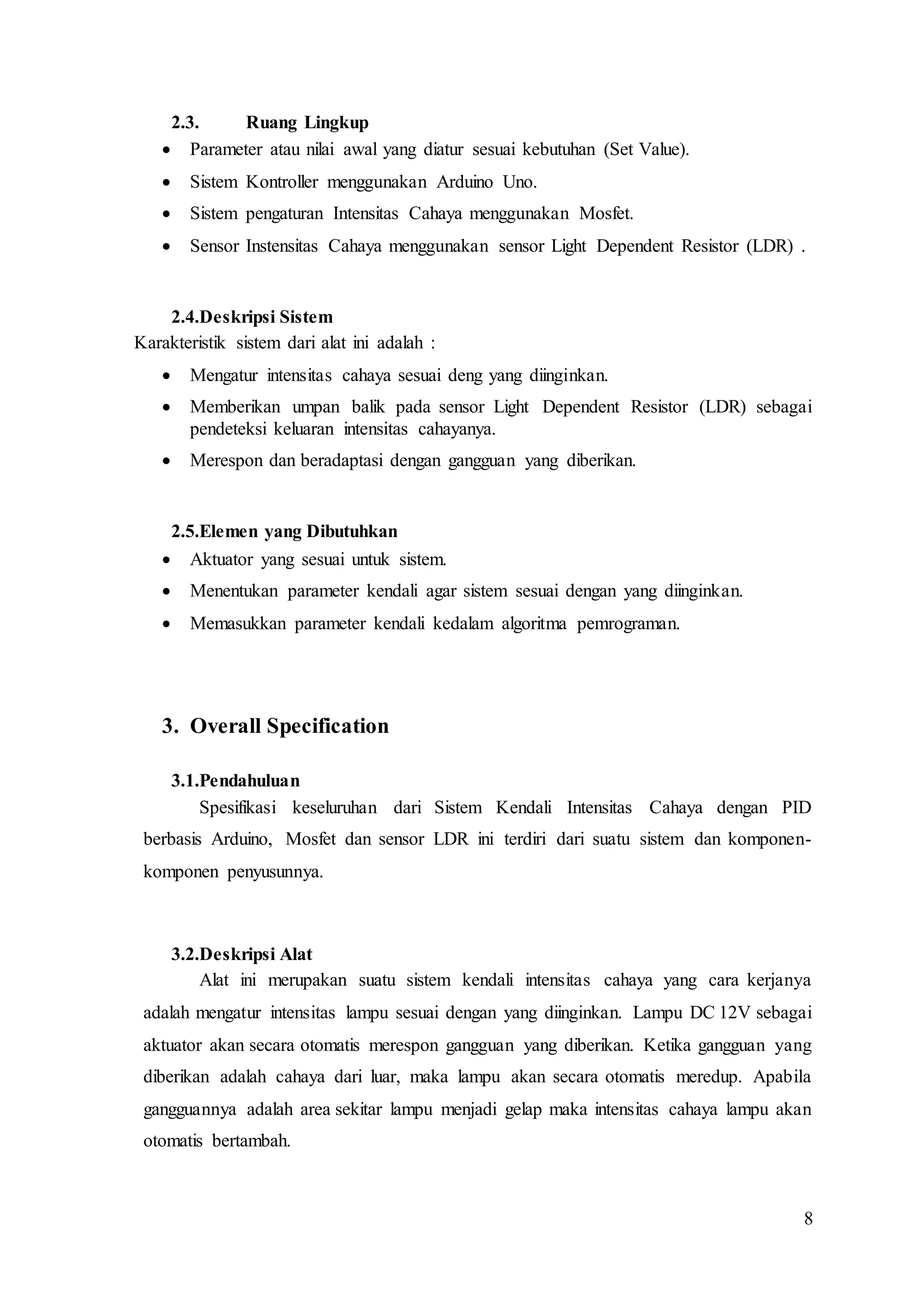 Perancangan sistem kendali pid intensitas cahaya dengan arduino uno ...