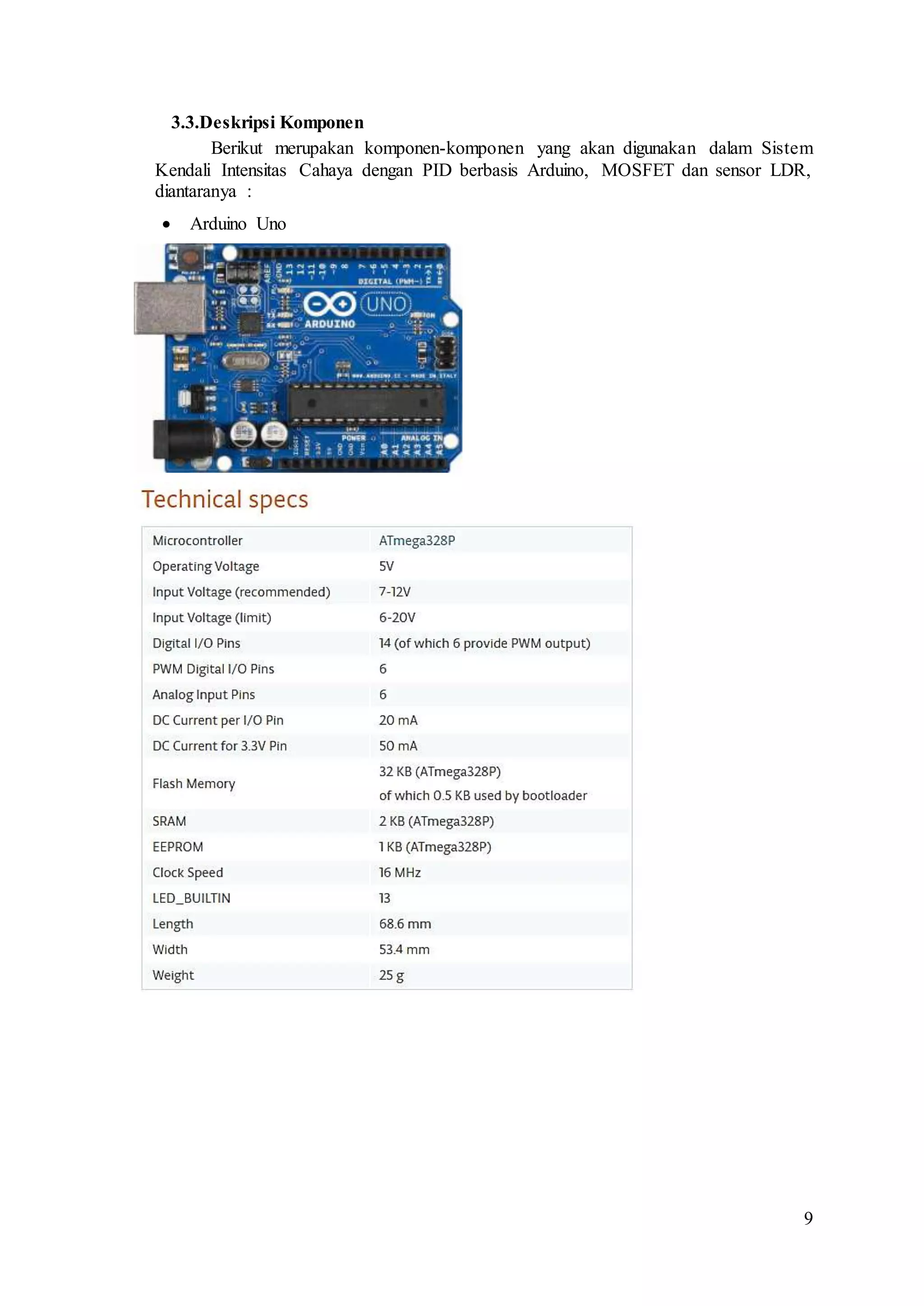 Perancangan sistem kendali pid intensitas cahaya dengan arduino uno ... Perancangan sistem kendali pid intensitas cahaya dengan arduino uno ...