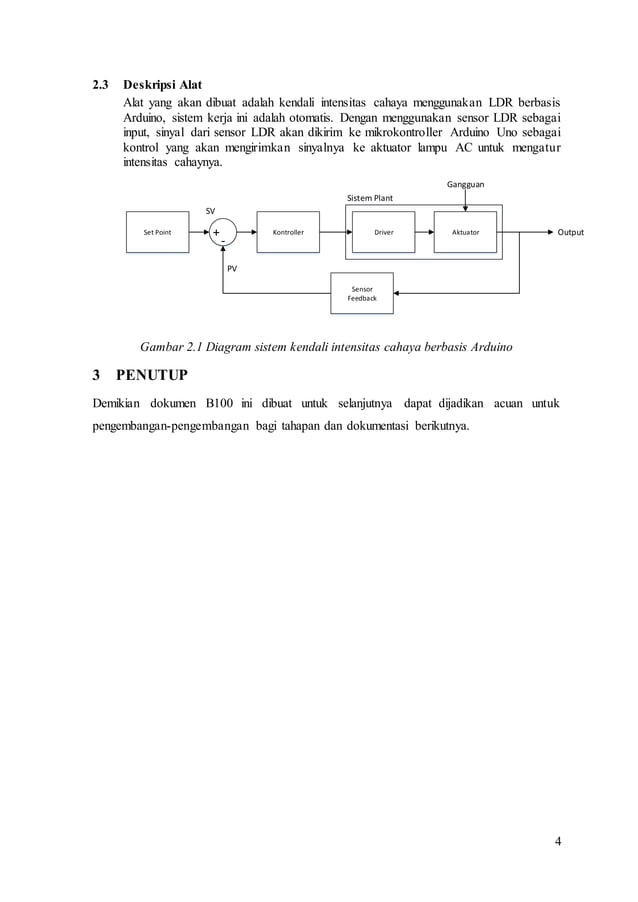 Perancangan sistem kendali pid intensitas cahaya dengan arduino uno ... Perancangan sistem kendali pid intensitas cahaya dengan arduino uno ...