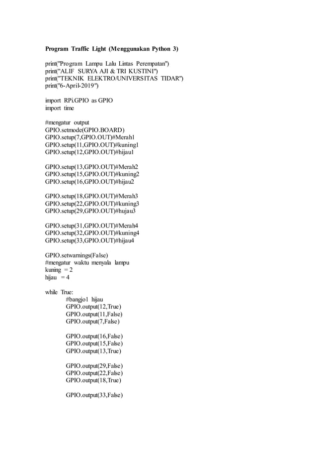 Perancangan traffic light crossroad berbasis mikroprosesor rasbpbery pi b | PDF