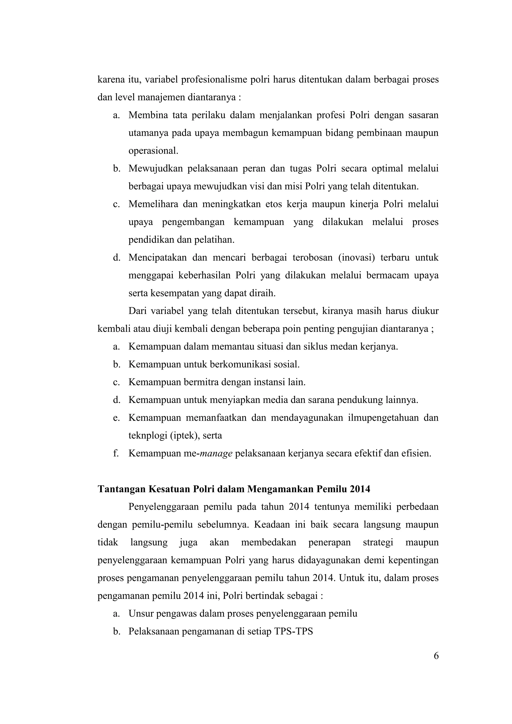 Peran dan fungsi polri dalam pemilu 2014 | PDF