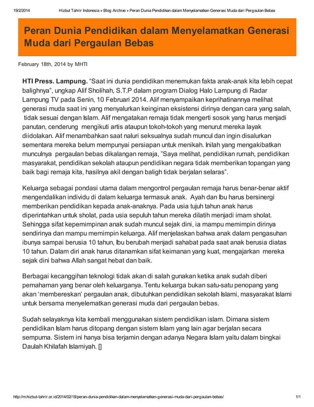 Peran dunia pendidikan dalam menyelamatkan generasi muda dari pergaulan bebas | PDF