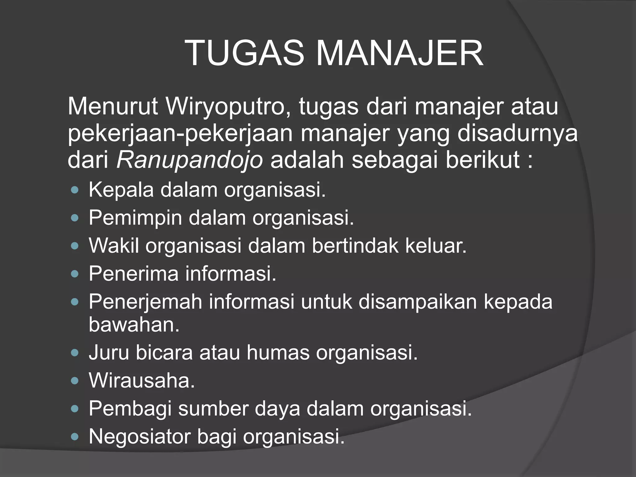 Peran, Fungsi, dan Tugas Manajer | PPTX