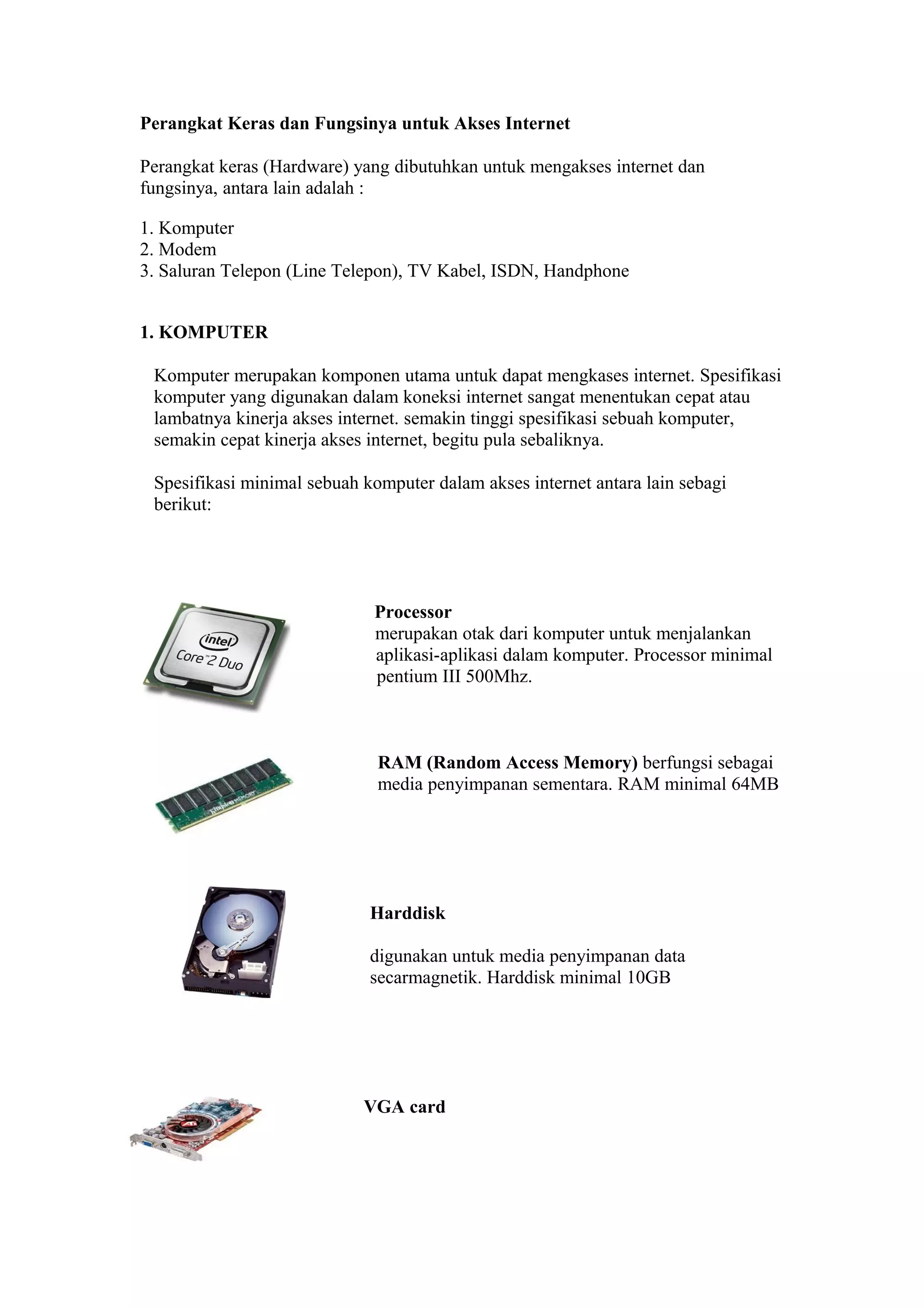 Perangkat keras dan fungsinya untuk akses internet (1) | DOC